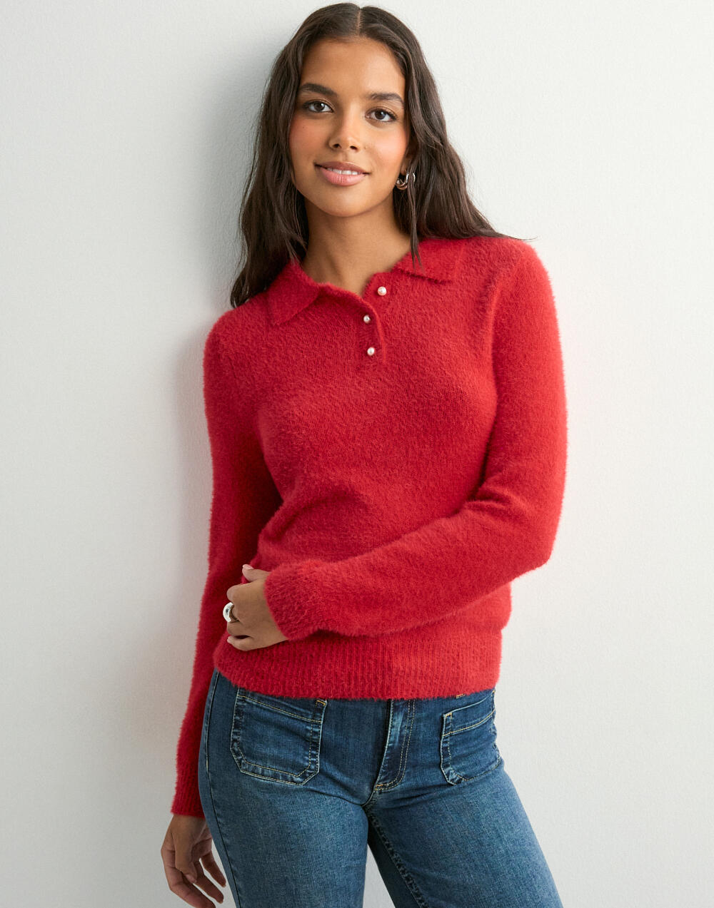 Köp Only ONLPETRA LS POLO BLING CC KNT - Salsa Pearl Button | Nelly.com
