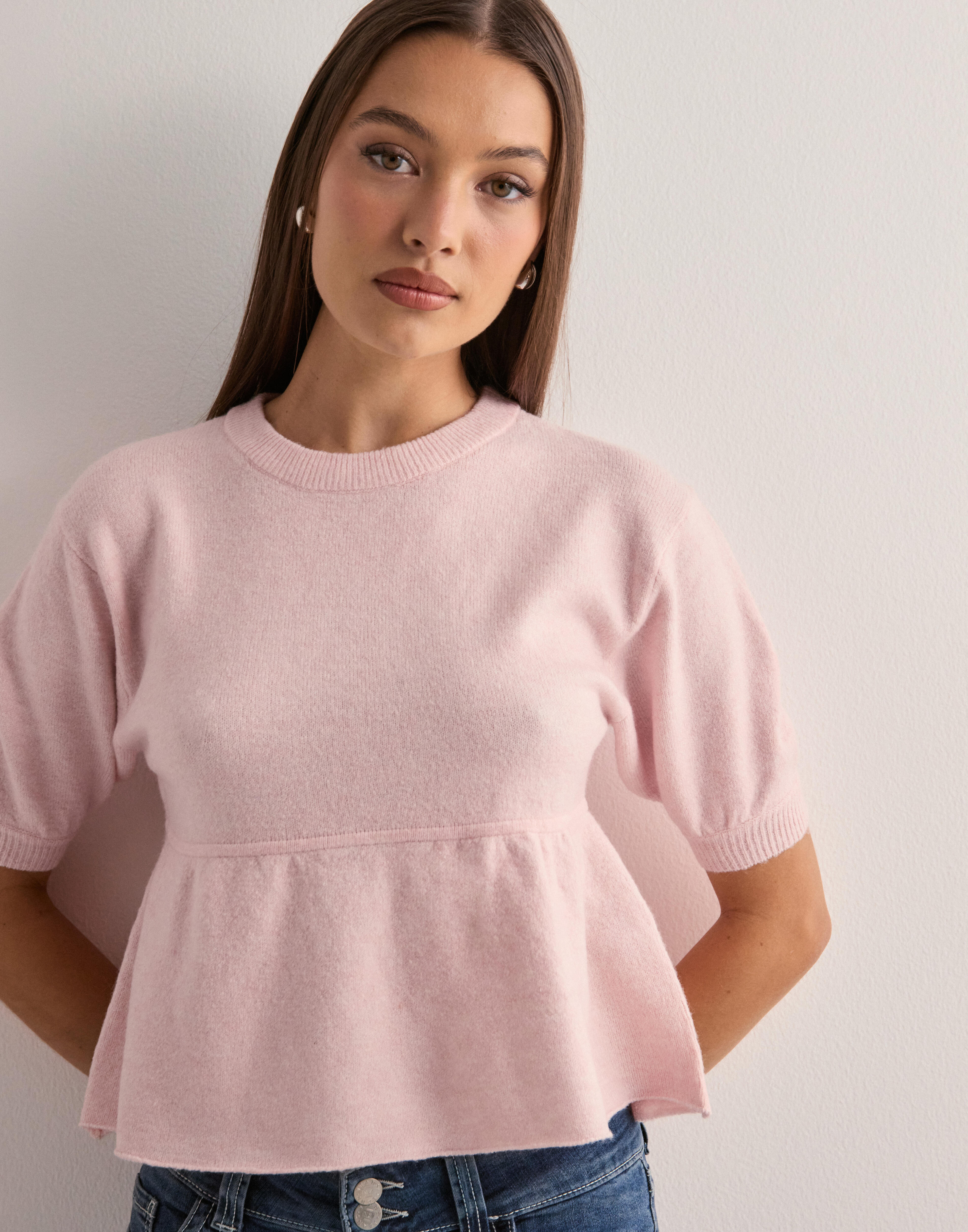 Buy Nelly Peplum Knit Top - Light Pink | Nelly.com