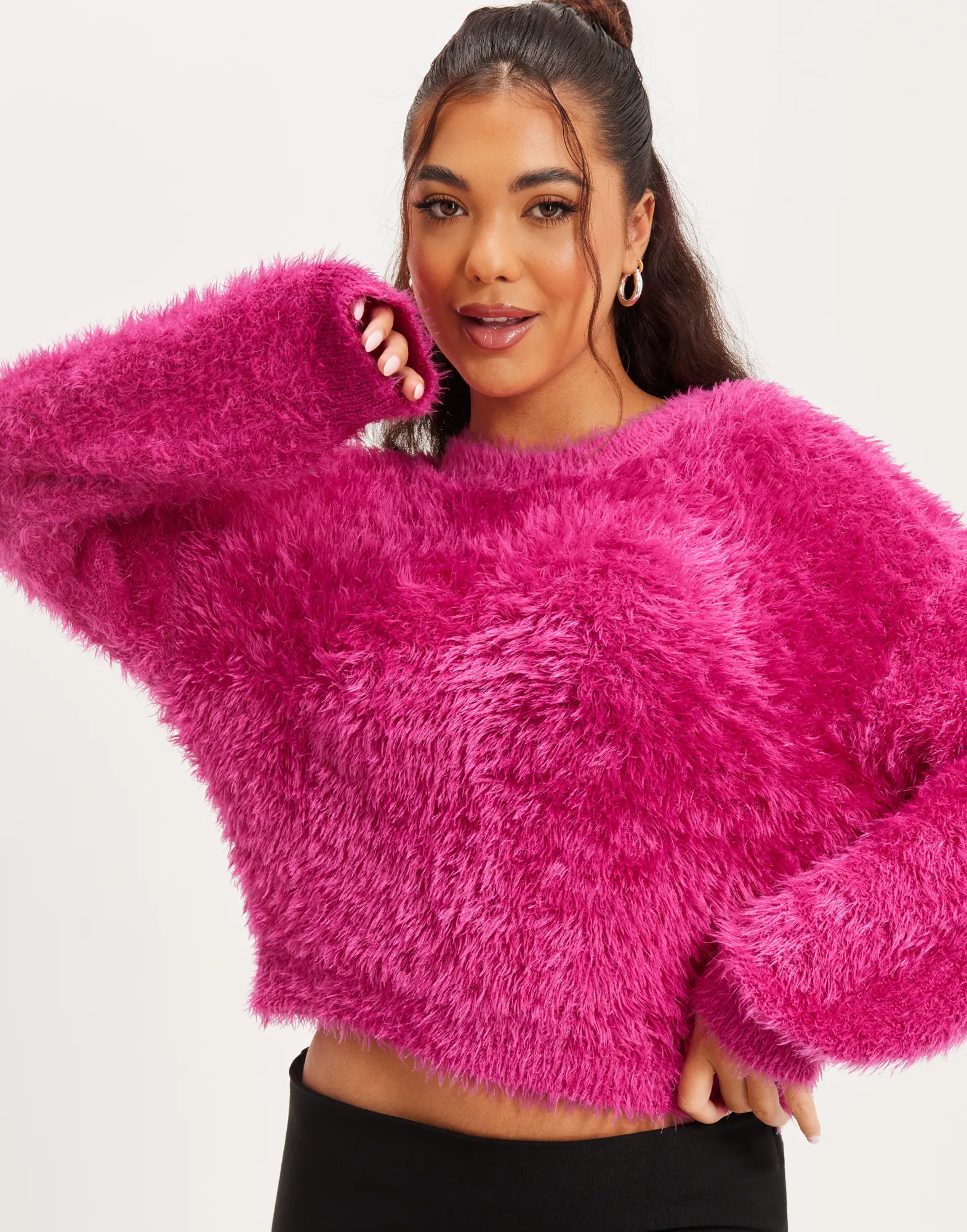 Buy Nelly Everyday Fuzzy Knit Sweater - Pink | Nelly.com
