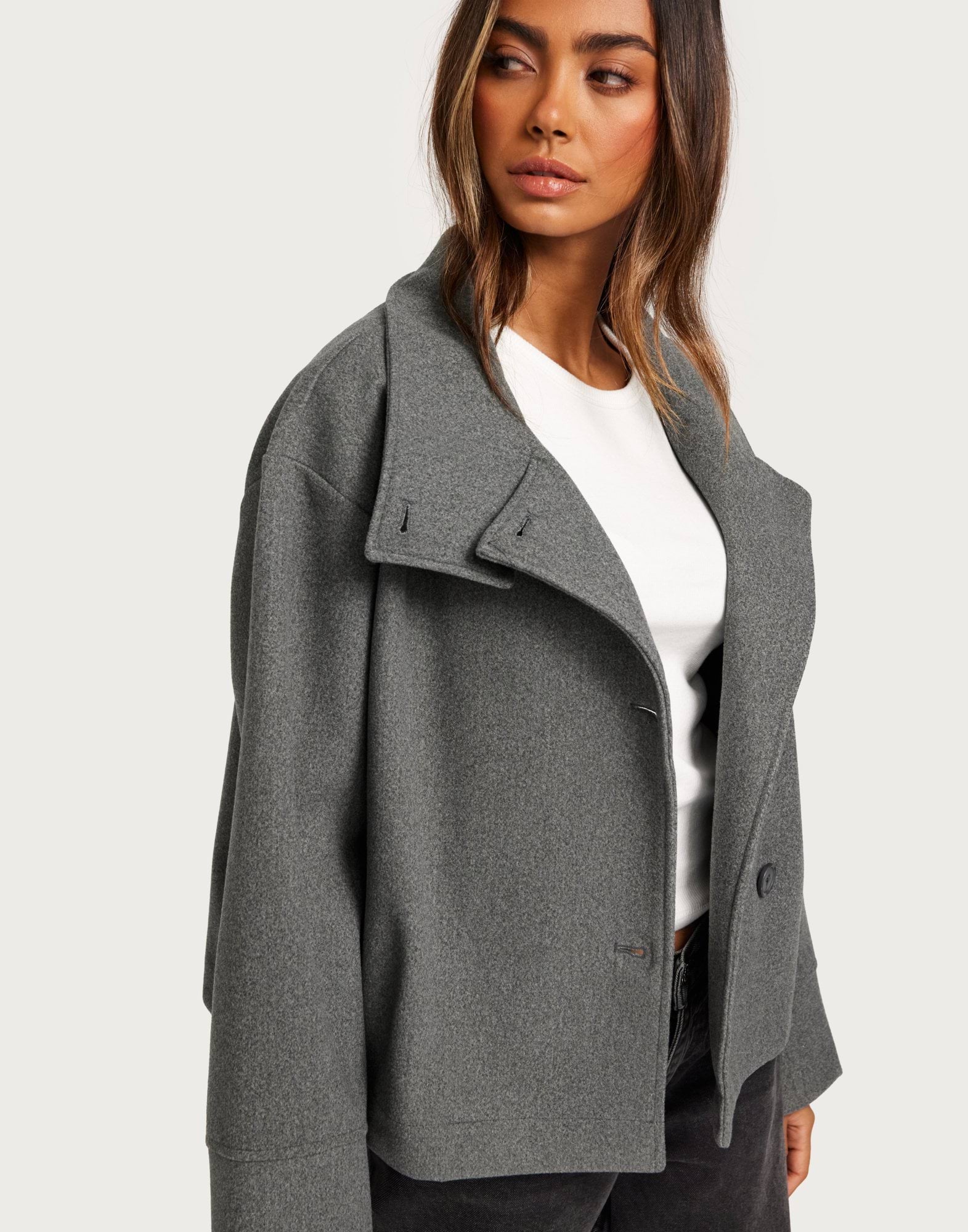 Köp Gina Tricot Short Felt Jacket - Grey Melange | Nelly.com