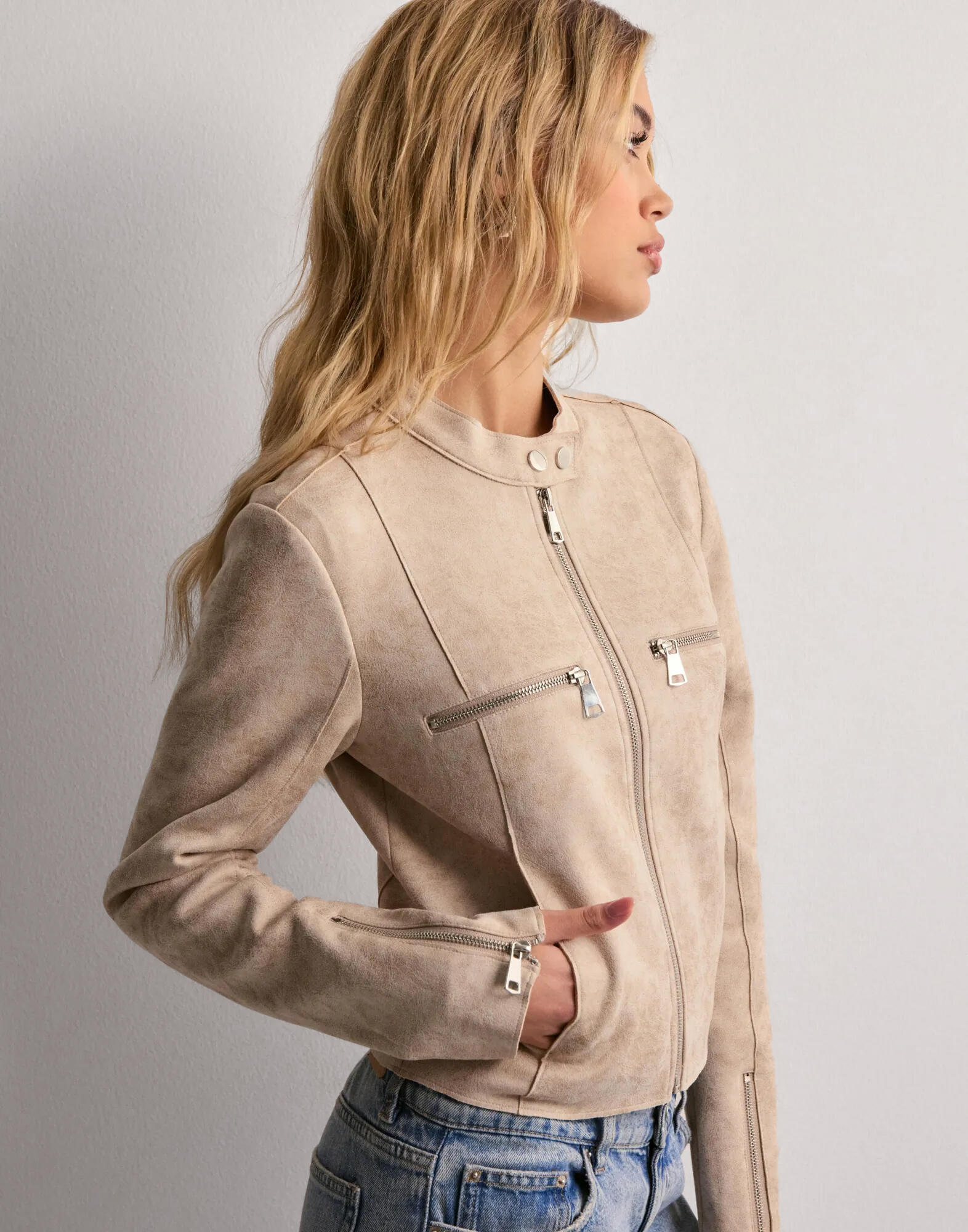 Buy Nelly Tight Vintage Suede Jacket - Beige | Nelly.com
