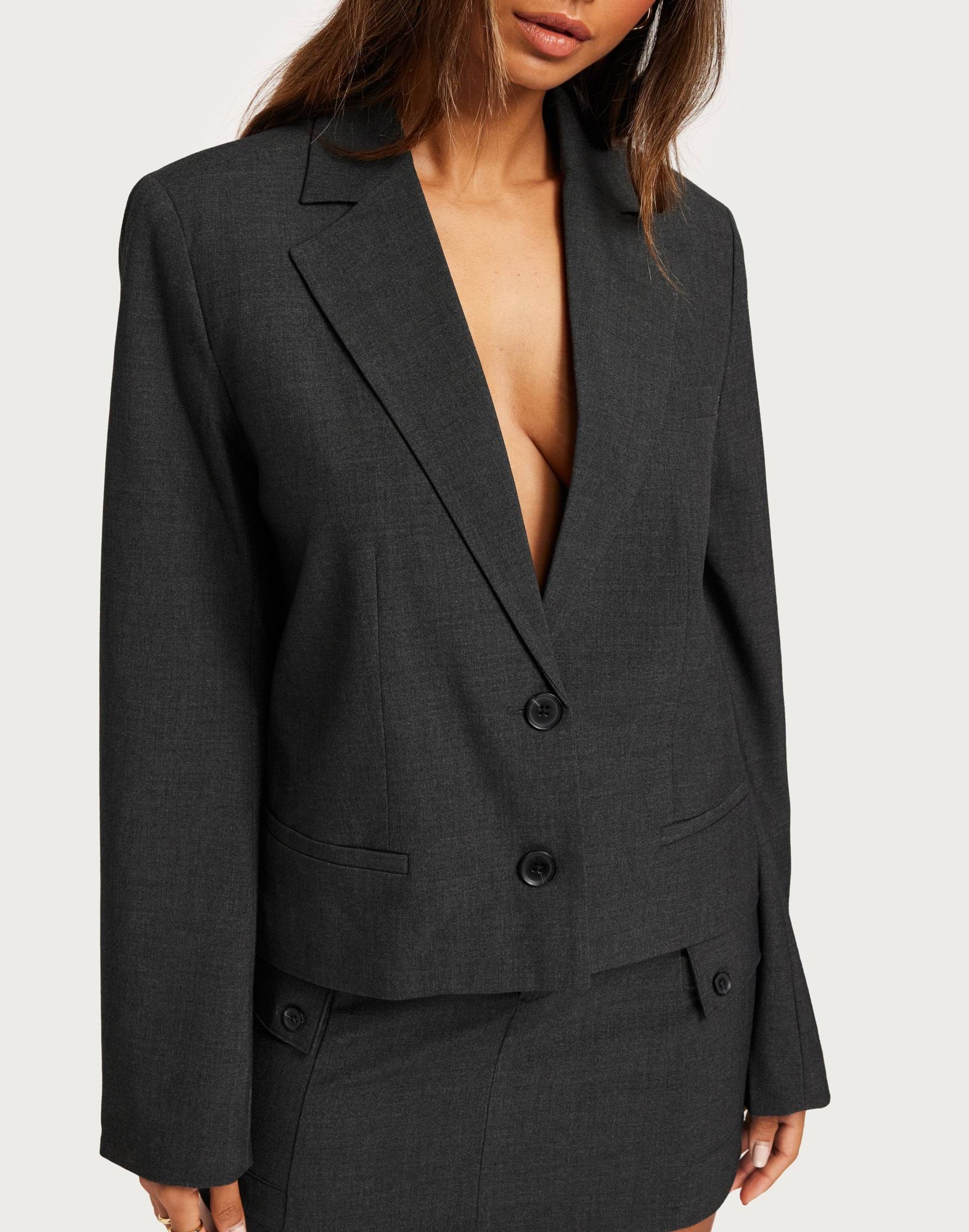 Osta Only ONLENYA MEL L/S SHORTBOXY BLAZER CC - Dark Grey Melange ...