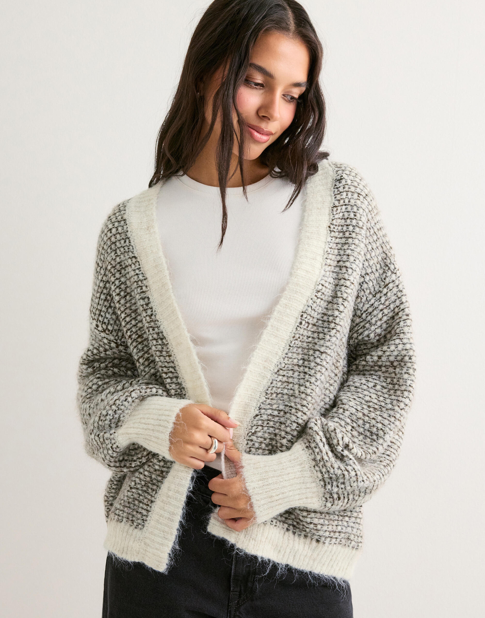 Köp Vero Moda VMLOVELY LS OPEN CARDIGAN - Oatmeal Melange Chocolate ...