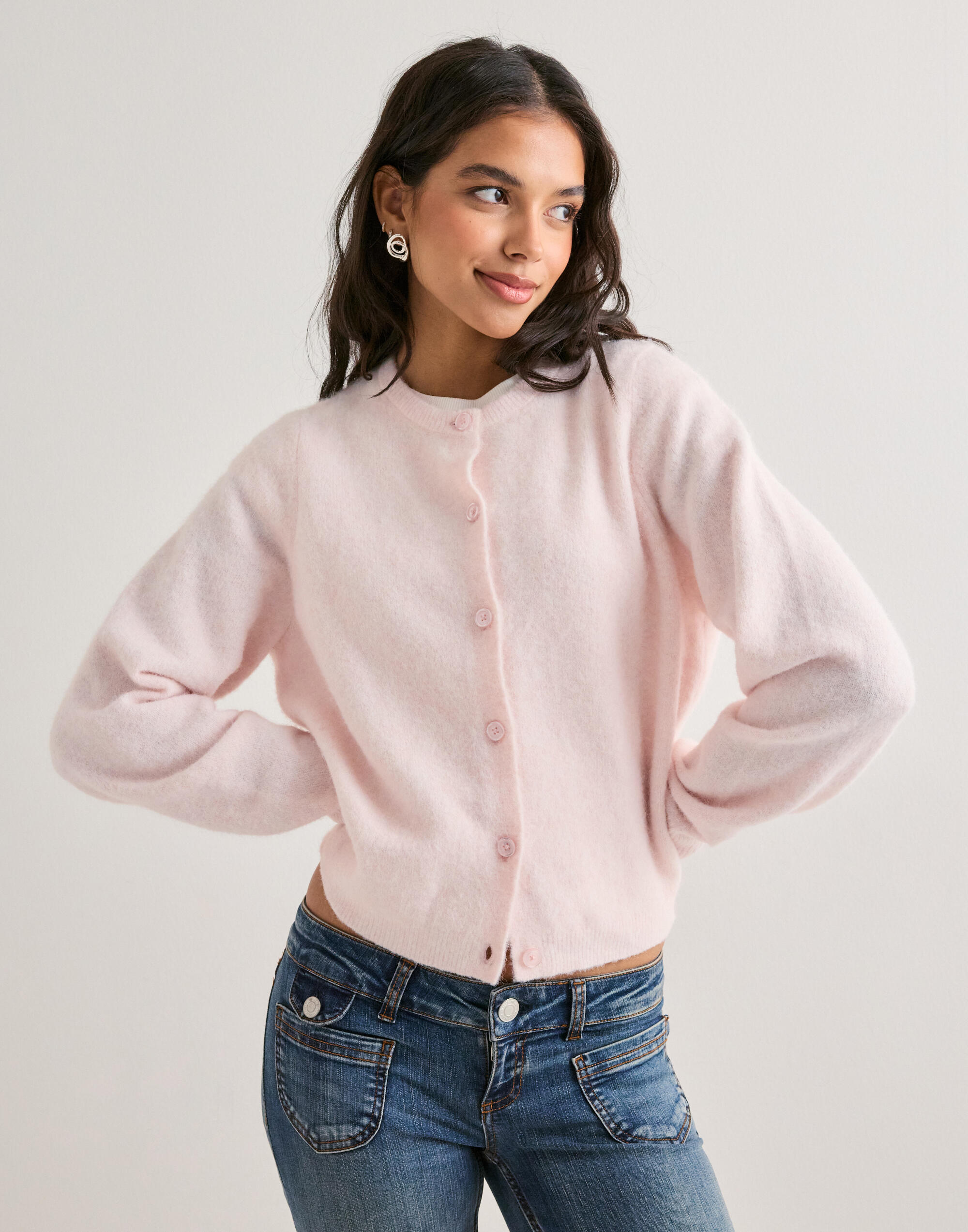 Osta Nelly Fuzzy Knit Cardigan - Light Pink | Nelly.com