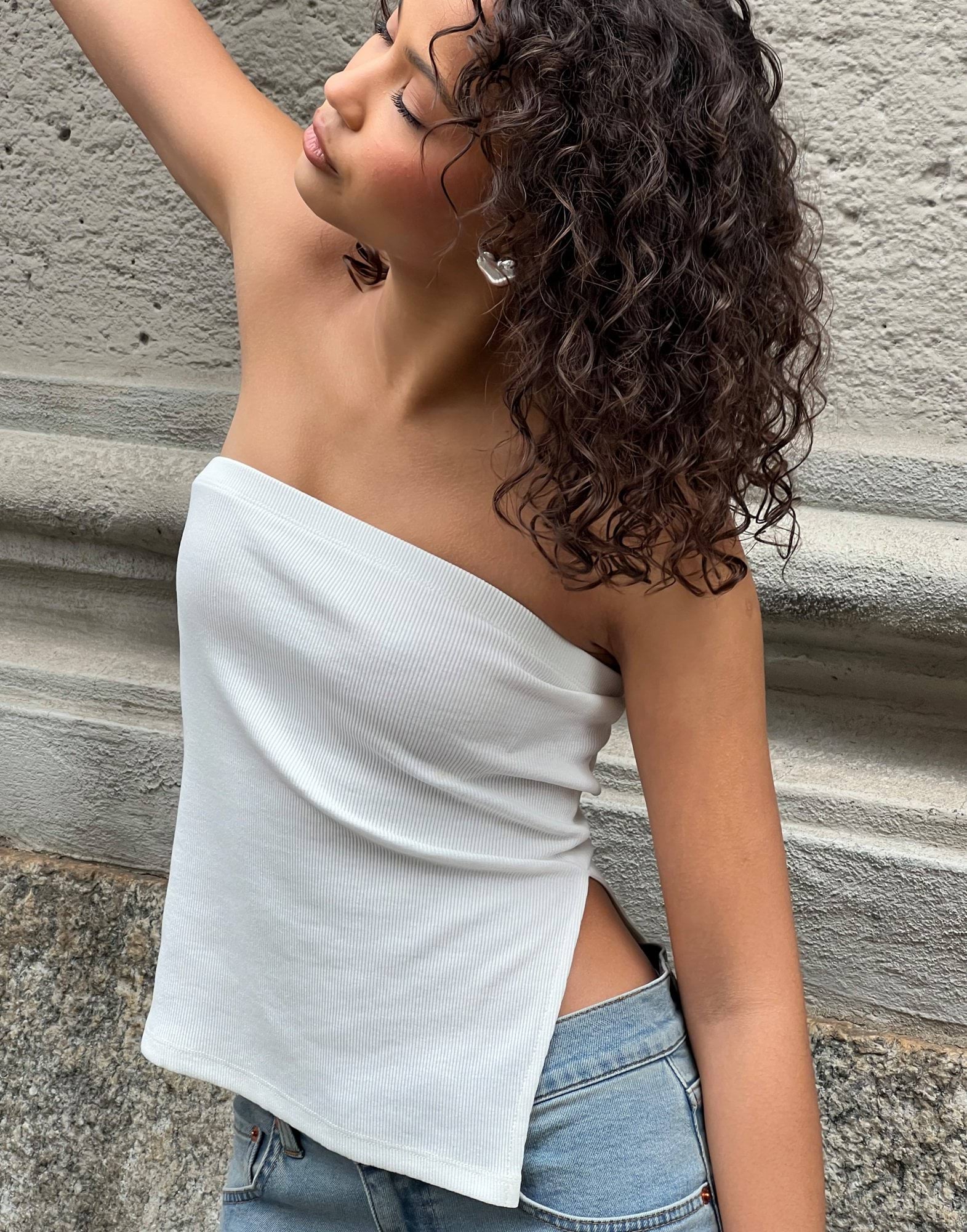 Buy Nelly Rib Tube Slit Top - White