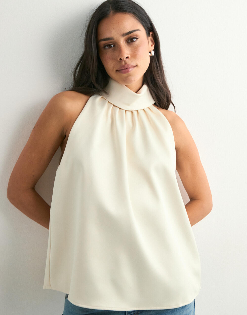 Buy Malina Minea satin halterneck top - Vanilla | Nelly.com