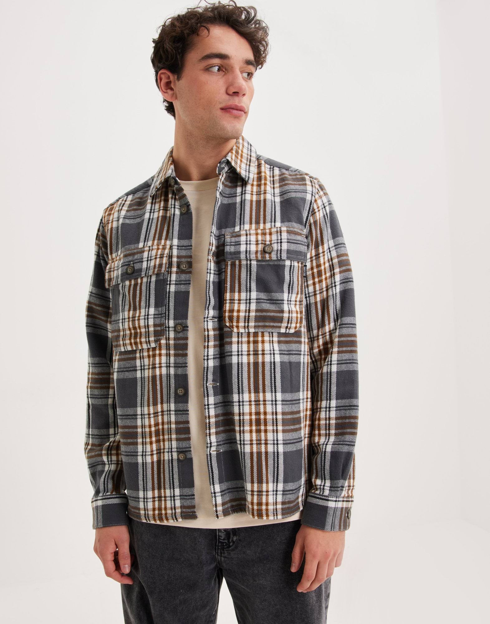 Köp Only & Sons ONSSCOTT LS CHECK FLANNEL OVERSHIRT - Grey Pinstripe ...