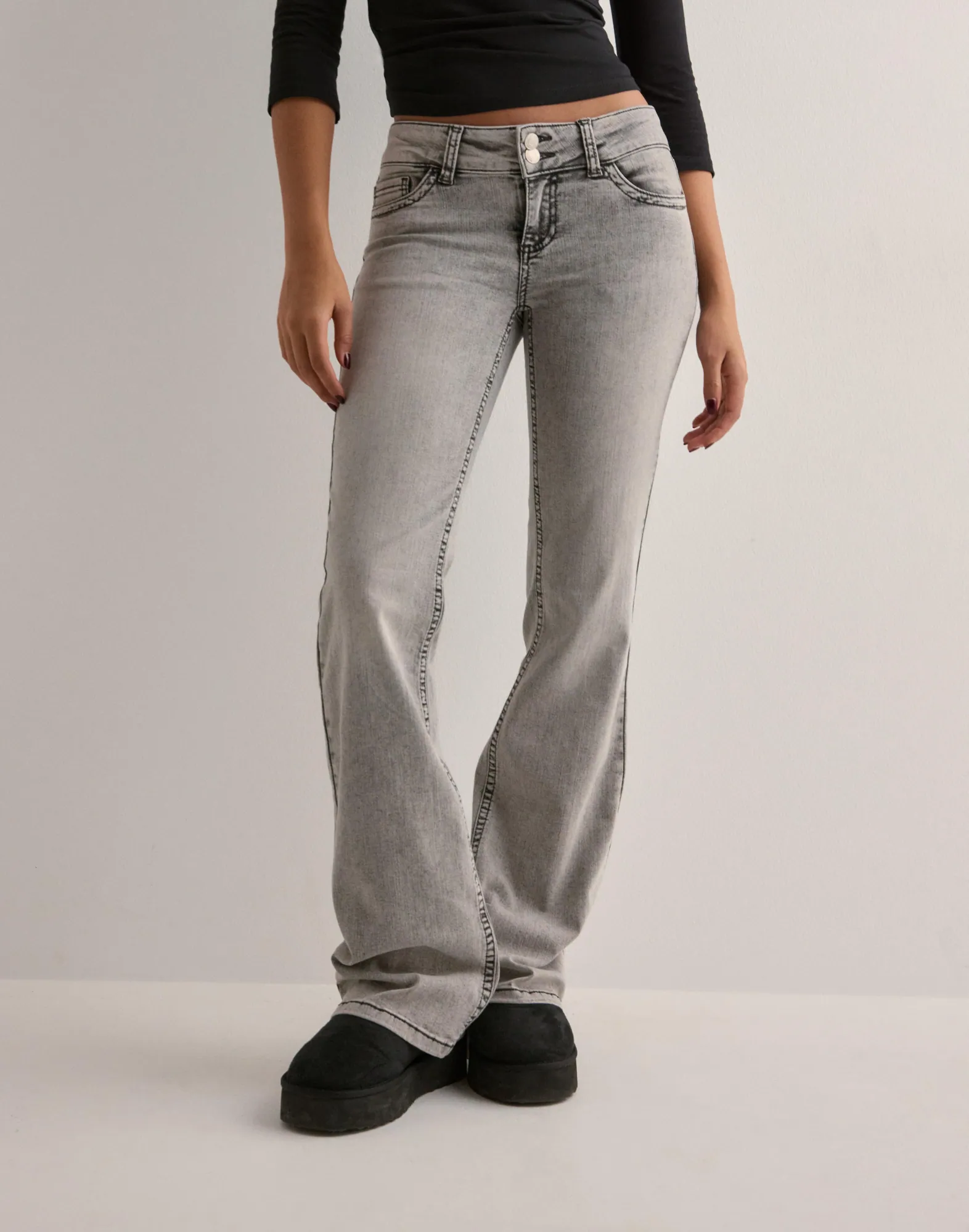 Buy Nelly Low Waist Bootcut Stitch Jeans - Light Grey | Nelly.com