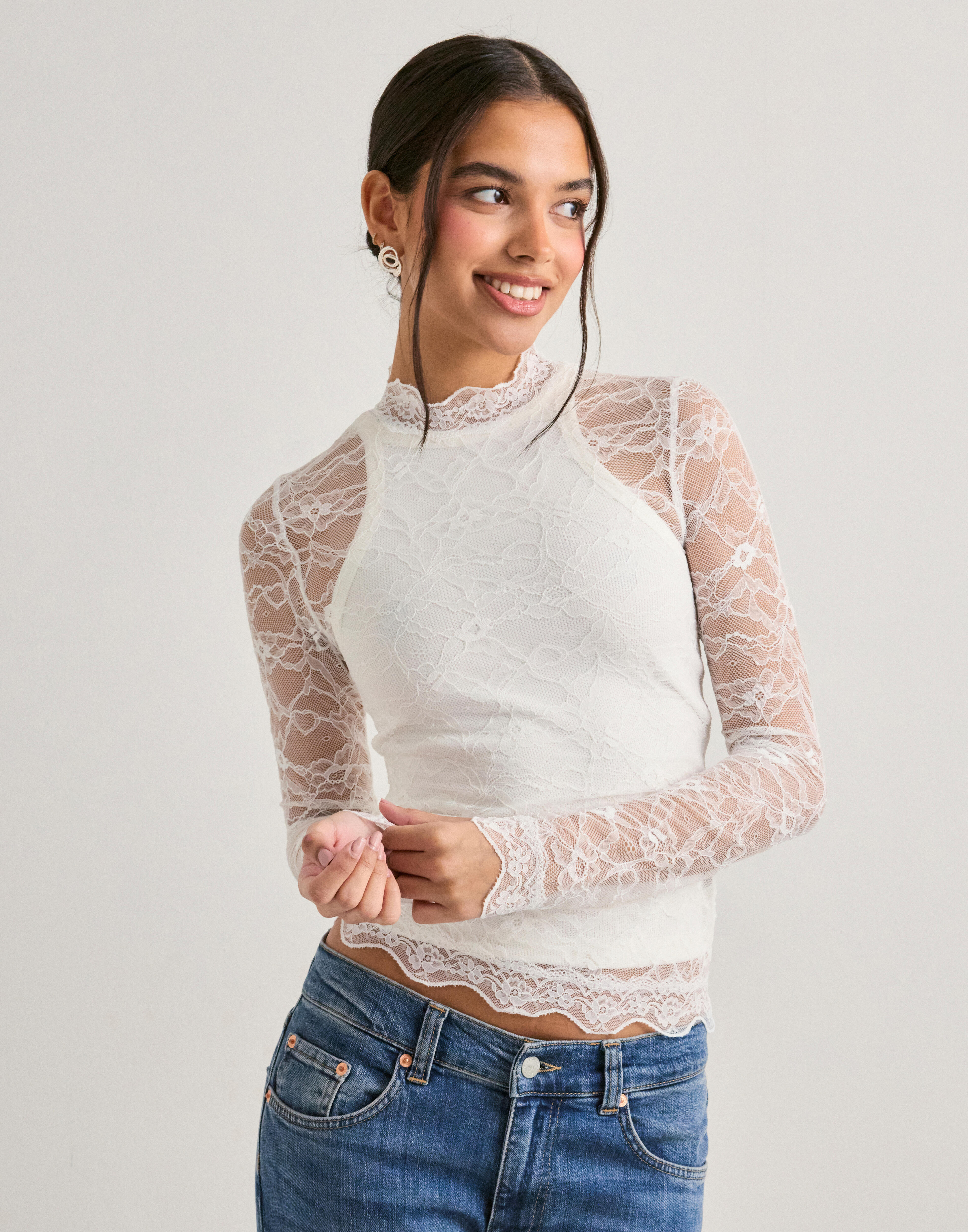 Kjøp Nelly Lace LS Top - White | Nelly.com