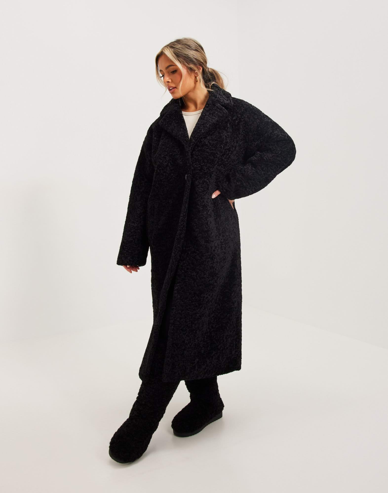 Buy Nelly Long Teddy Fur Coat - Black | Nelly.com