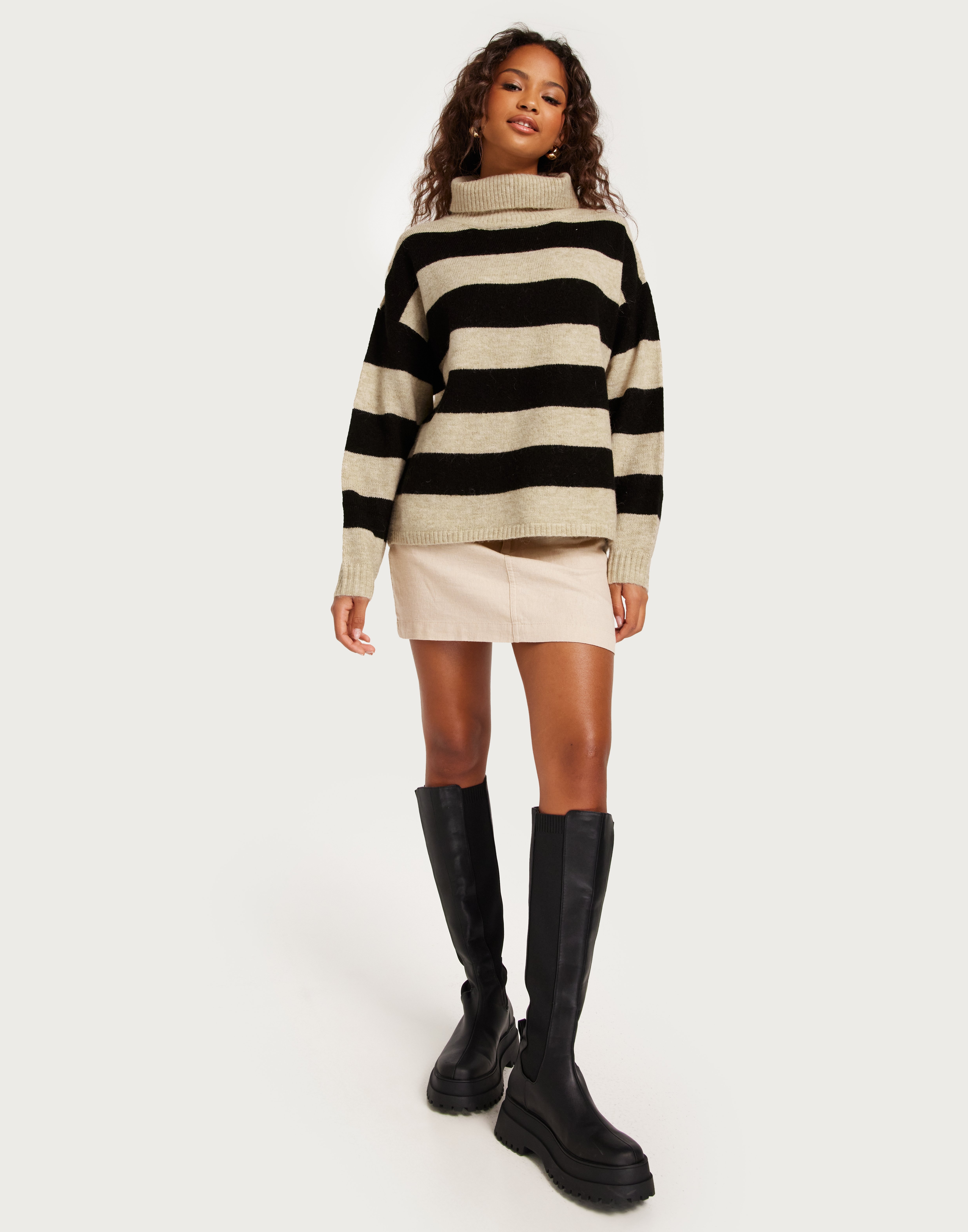 Köp OBJECT OBJMINNA L/S ROLLNECK KNIT PULLOVER - Sandshell Black ...