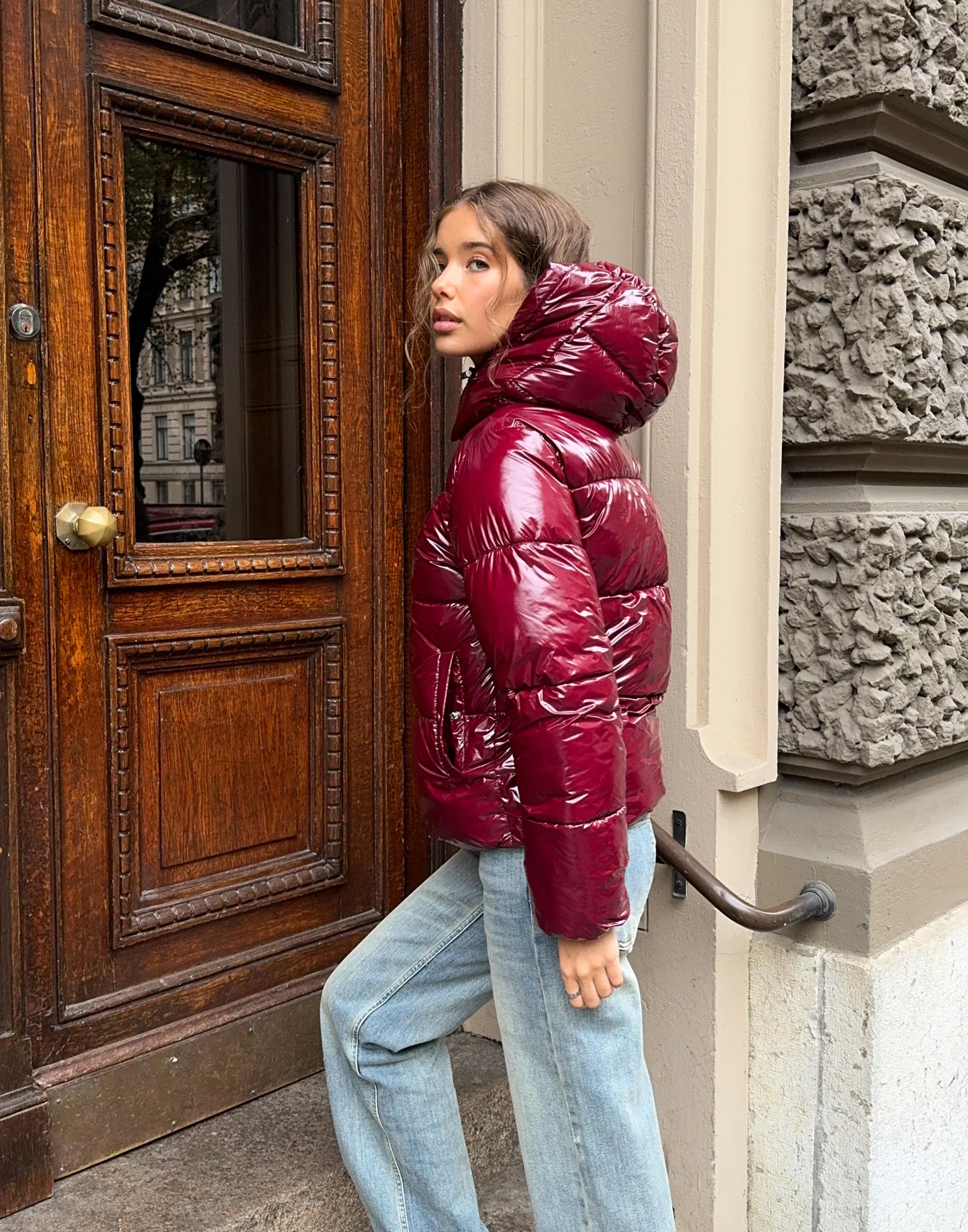 Buy Nelly Everyday Shiny Puffer Jacket - Wine Red | Nelly.com