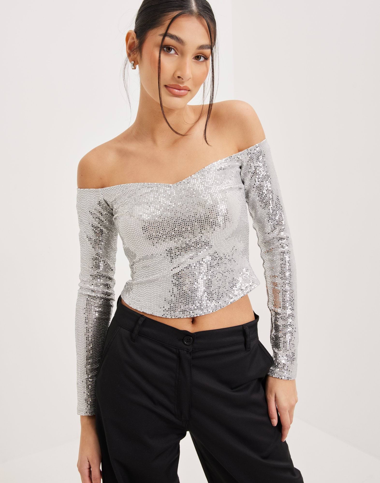 Osta Nelly Sweetheart Sequin Top - Silver | Nelly.com