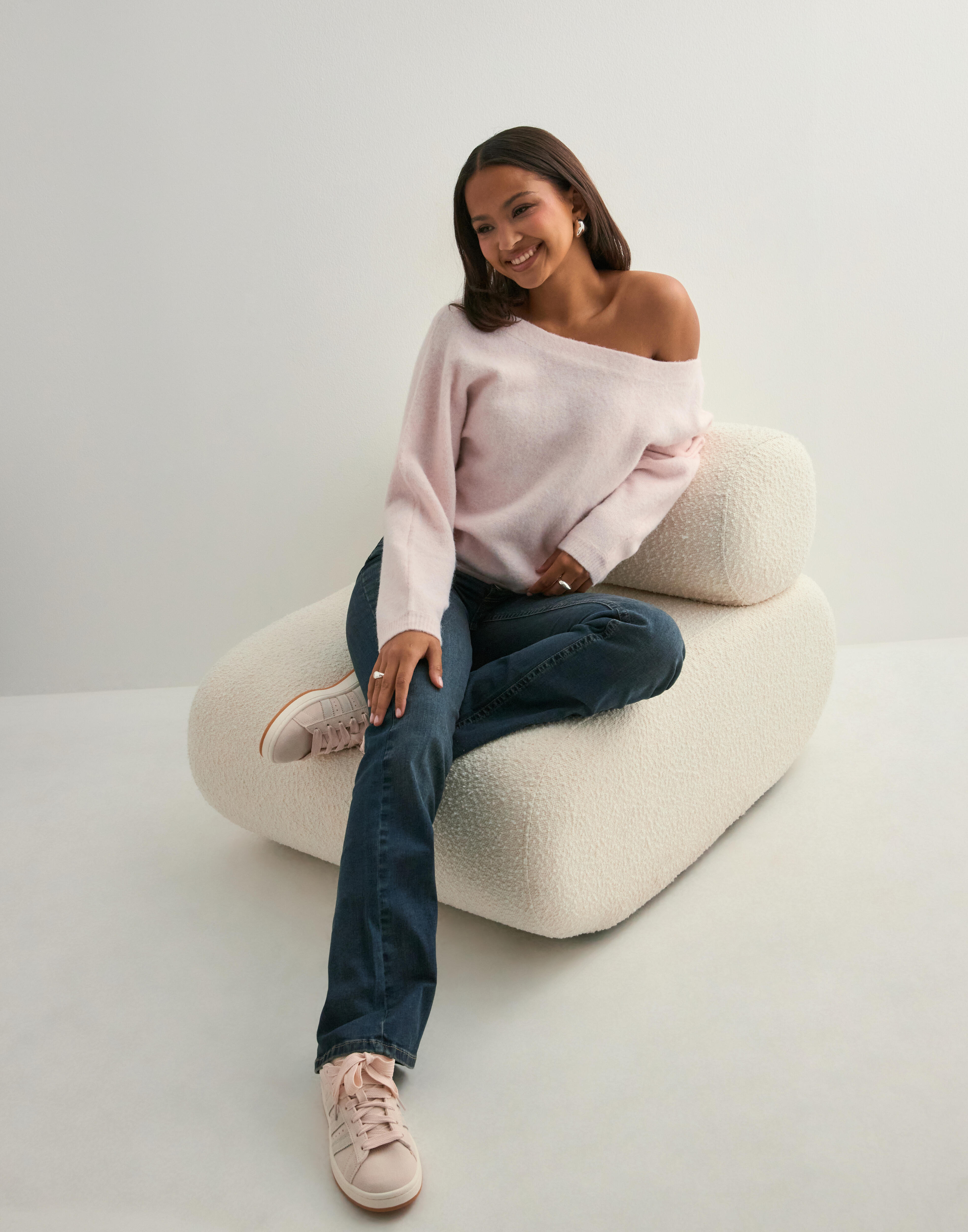 Kjøp Nelly Wide Neck Knit Sweater - Light Pink | Nelly.com
