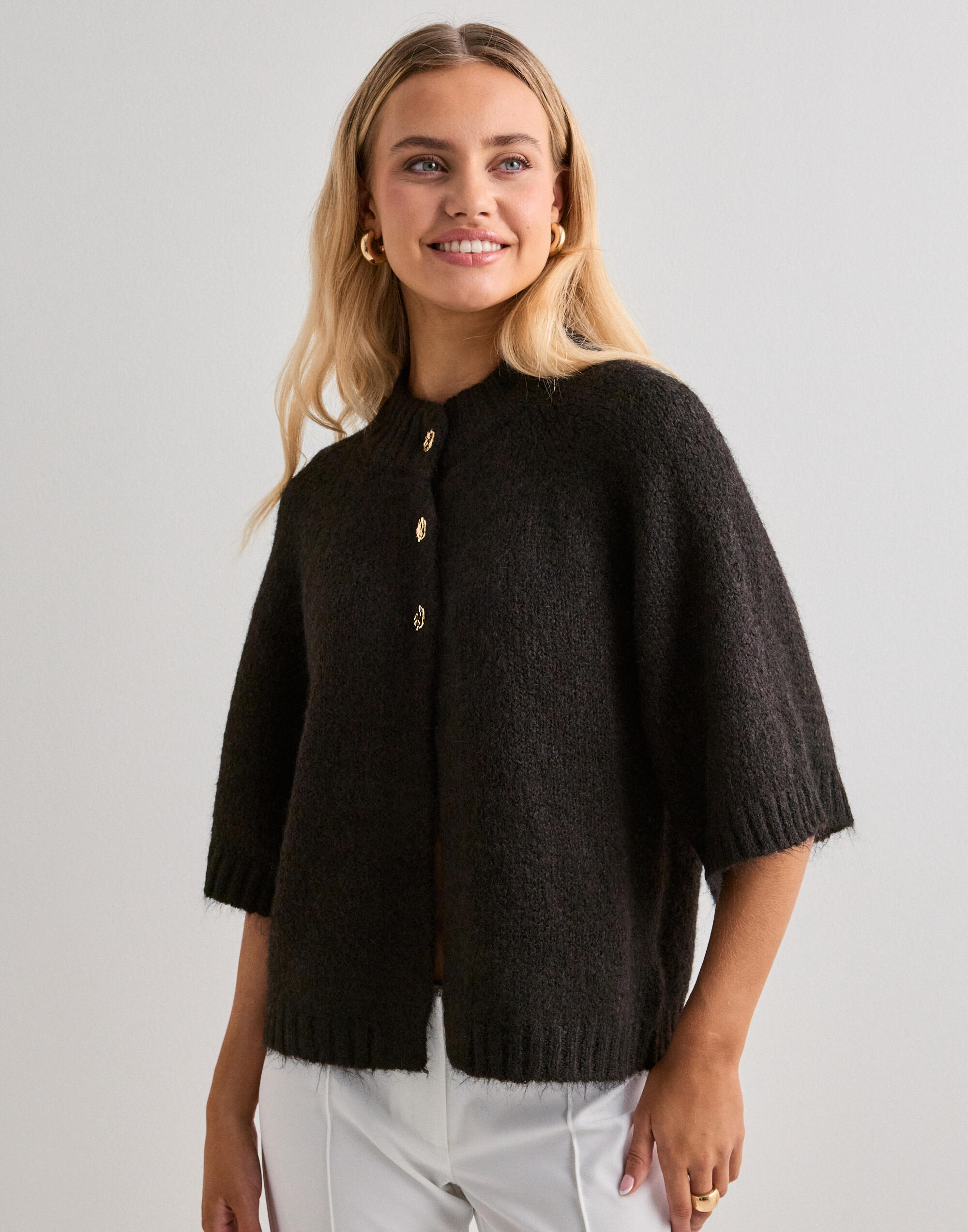 Buy Neo Noir Benuta Fluffy Knit Cardigan - Dark Brown | Nelly.com