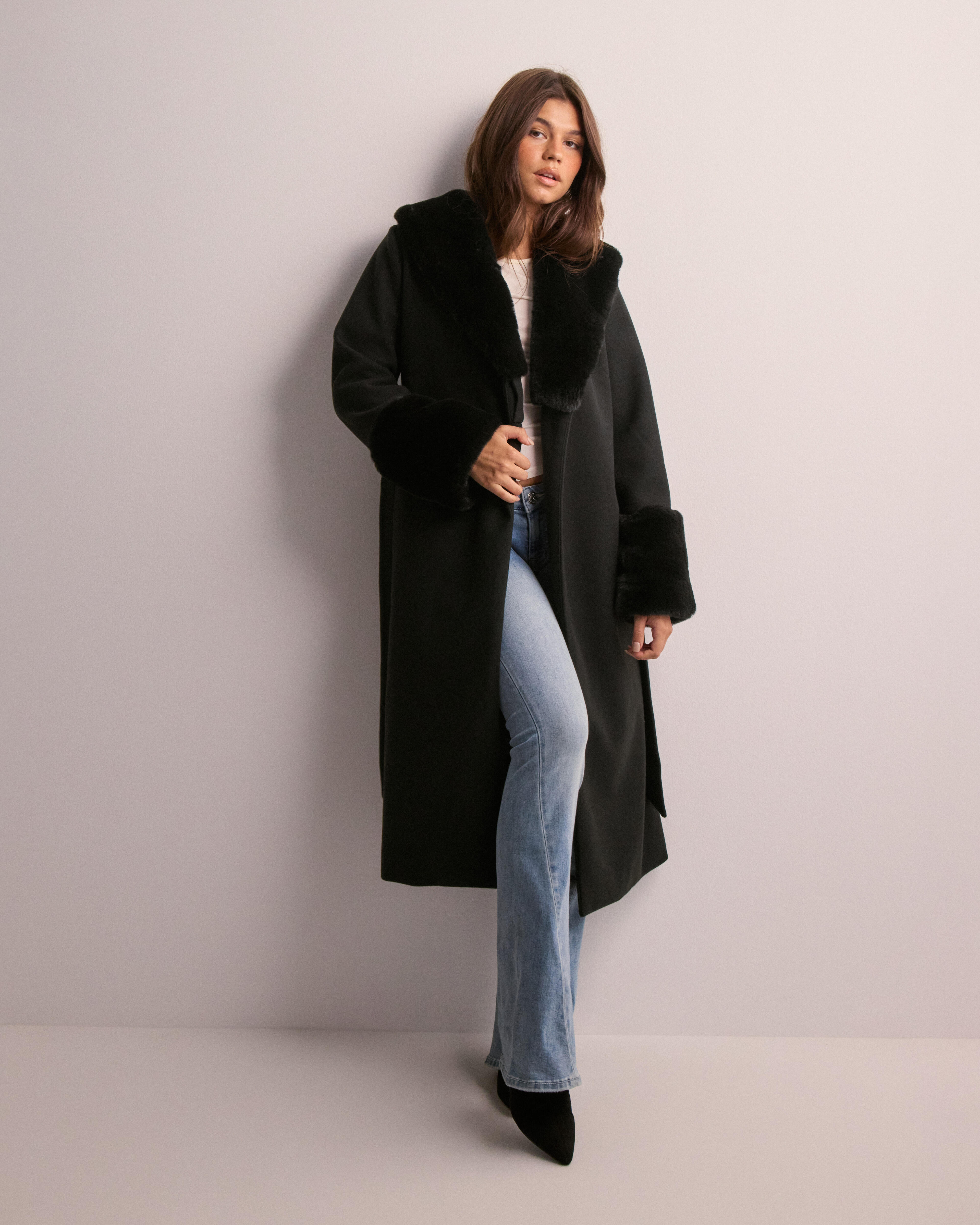 Buy Nelly Fur Detailed Coat - Black | Nelly.com
