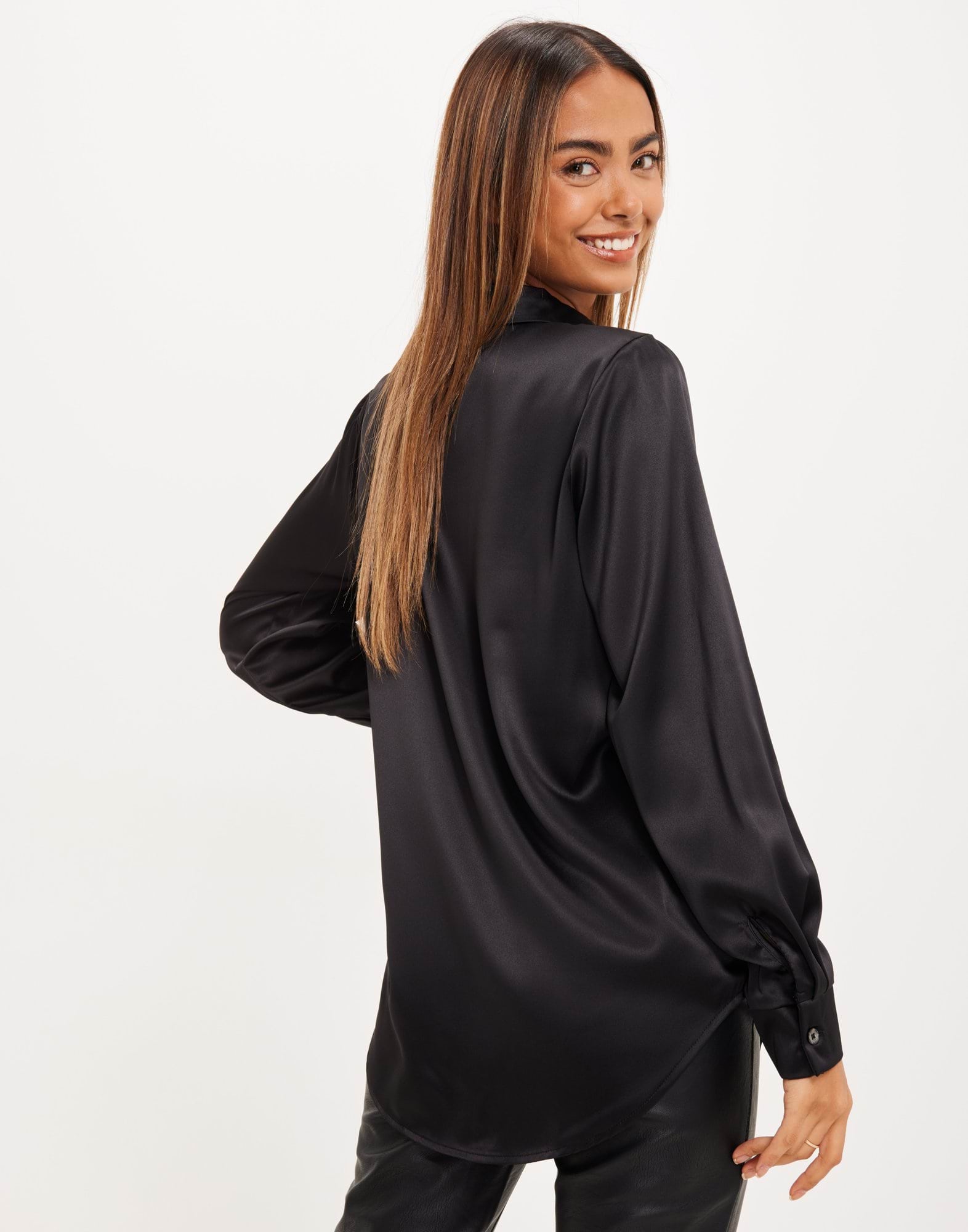 Köp Only ONLVICTORIA LS LOOSE SATIN SHIRT NO - Black | Nelly.com