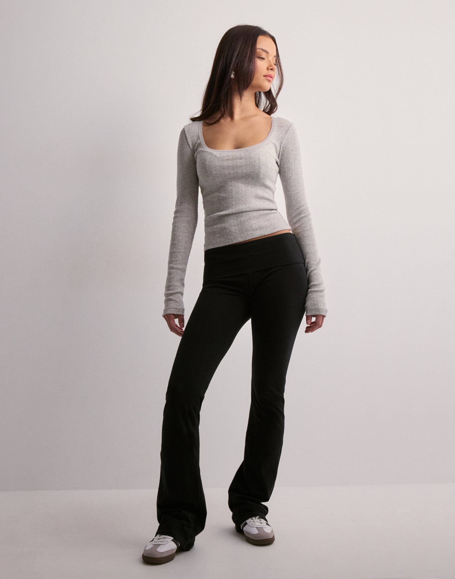 Kjøp Nelly Pointelle Scoop LS Top - Grey Melange | Nelly.com