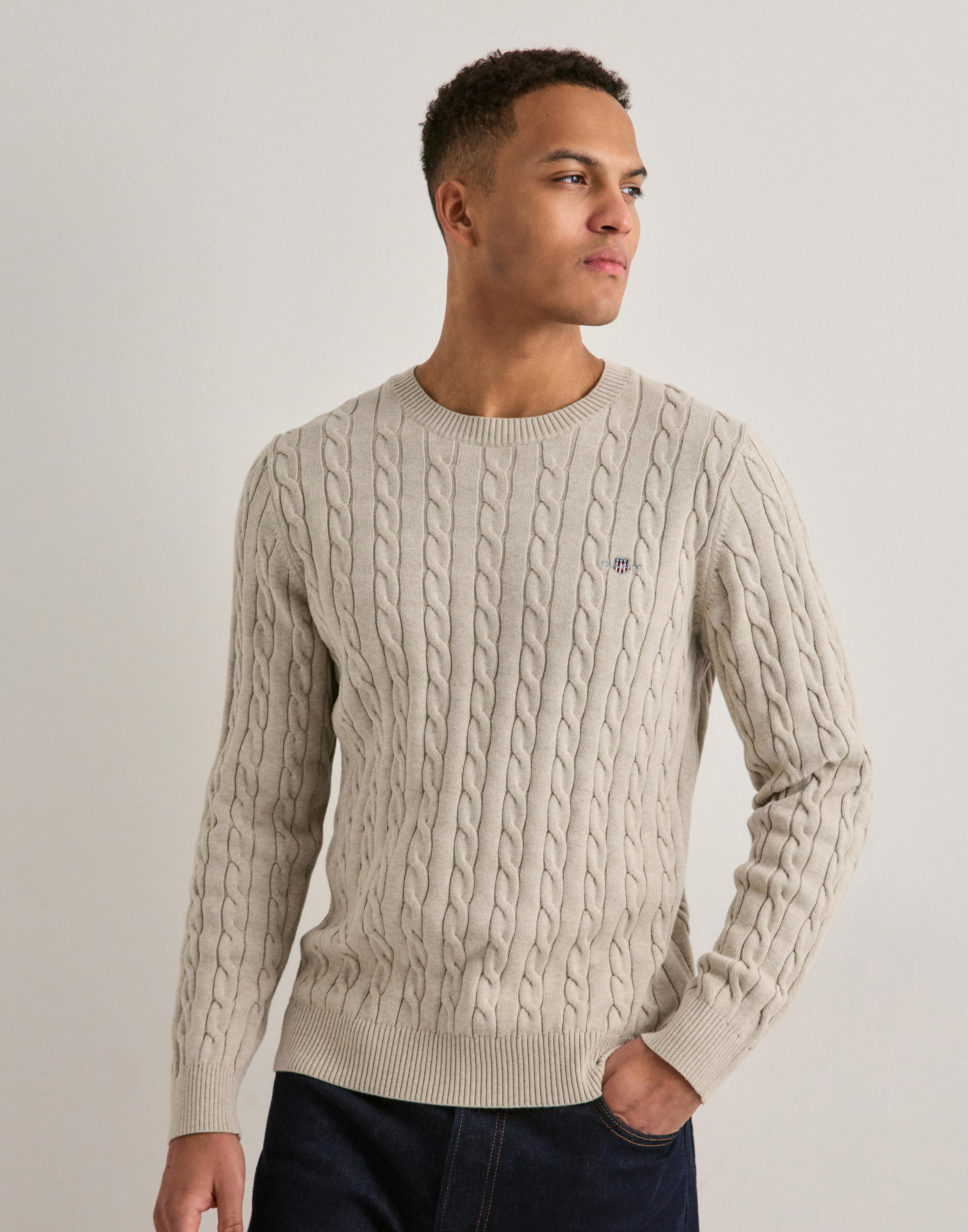 Buy Gant Cotton Cable C-neck - Oatmeal Mélange | NLYMAN