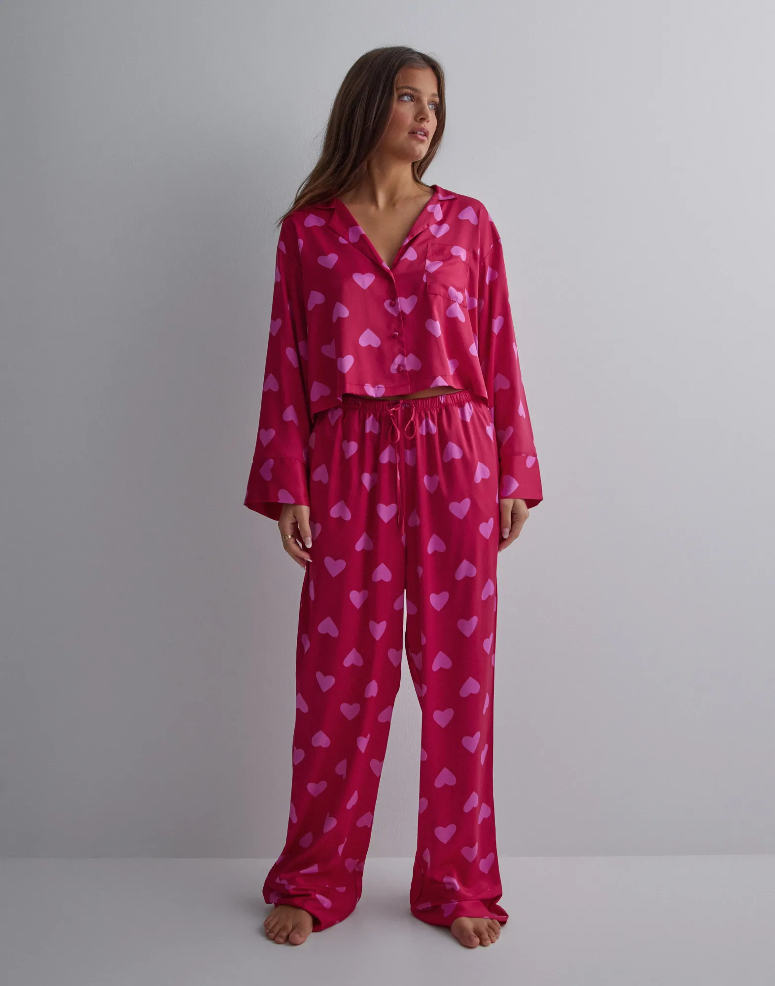 Köp Hunkemöller Jacket LS Satin Hearts - Bright Rose | Nelly.com