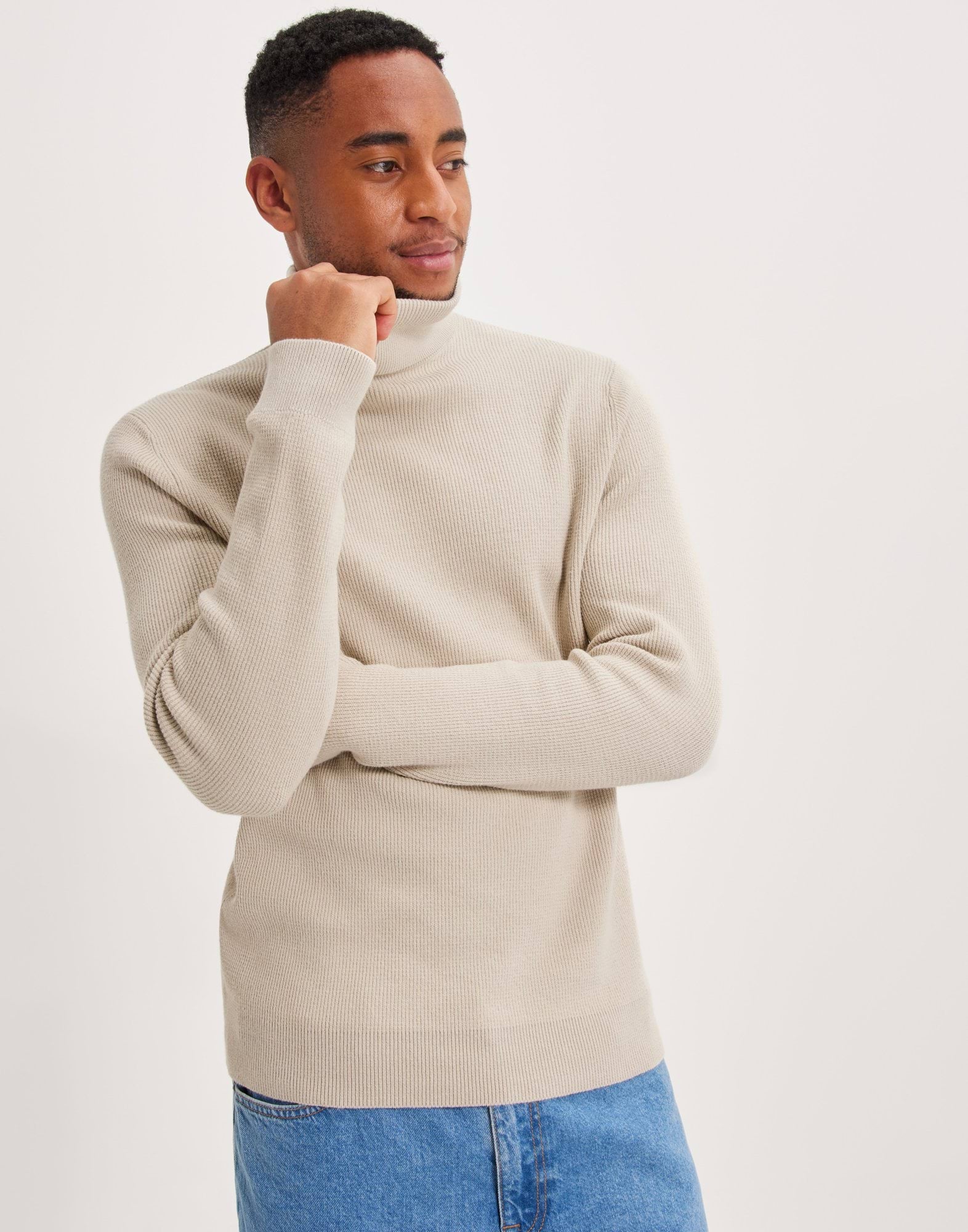 Köp Only & Sons ONSPHIL REG 12 STRUC ROLL NECK KNIT - Silver Lining | NLYMAN