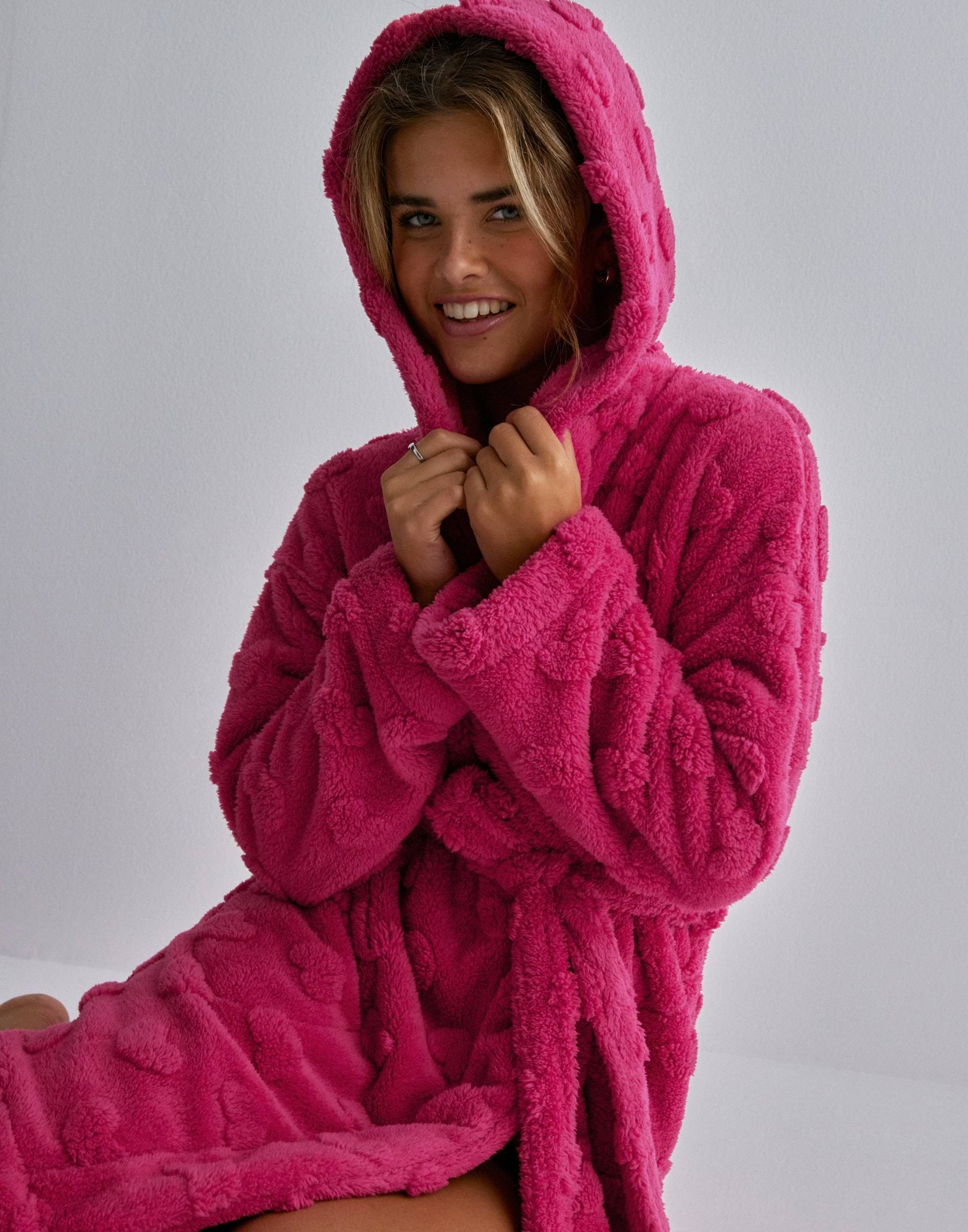 Buy Hunkemöller Robe Short Fleece Hood Hearts - Bright Rose | Nelly.com