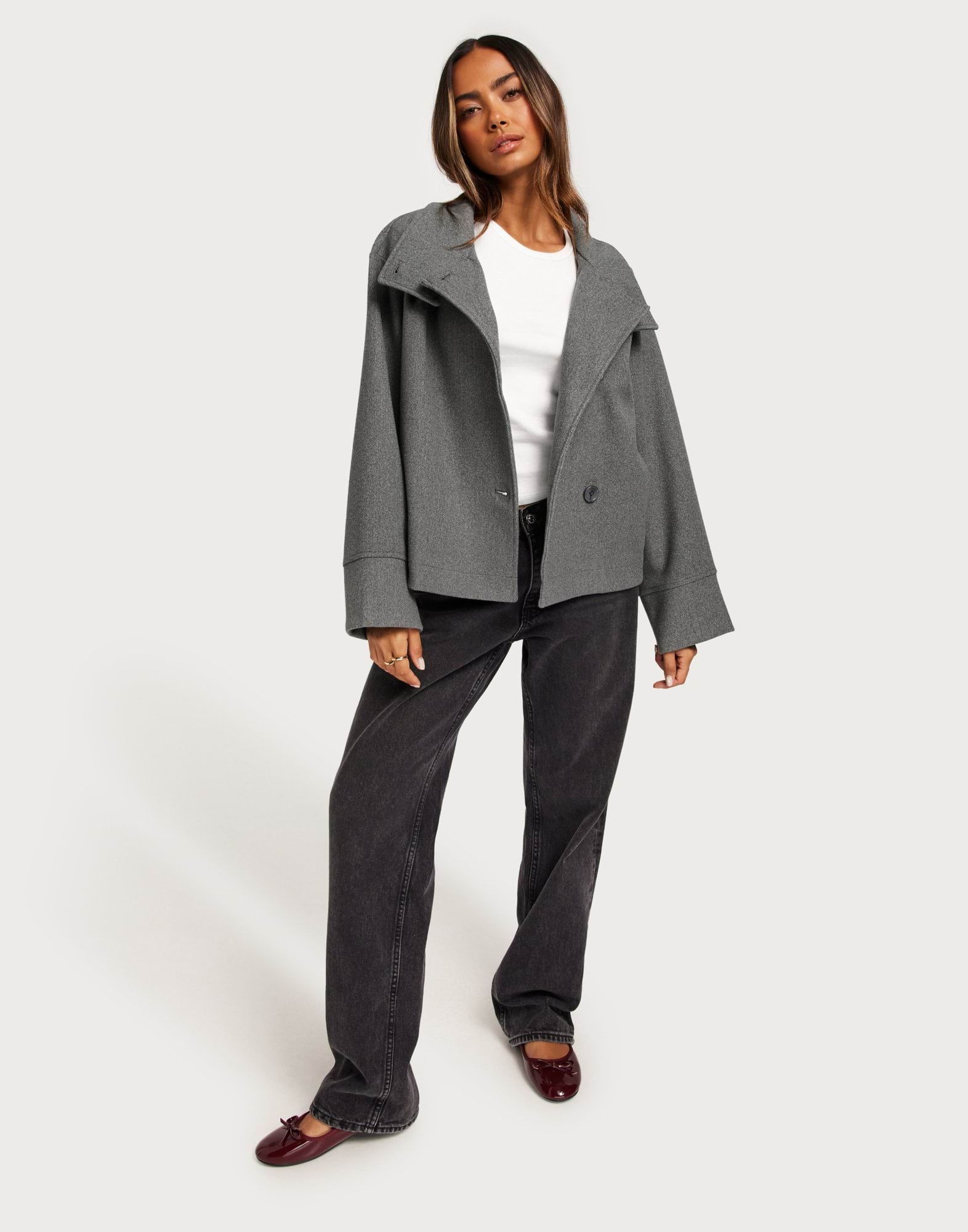 Köp Gina Tricot Short Felt Jacket - Grey Melange | Nelly.com