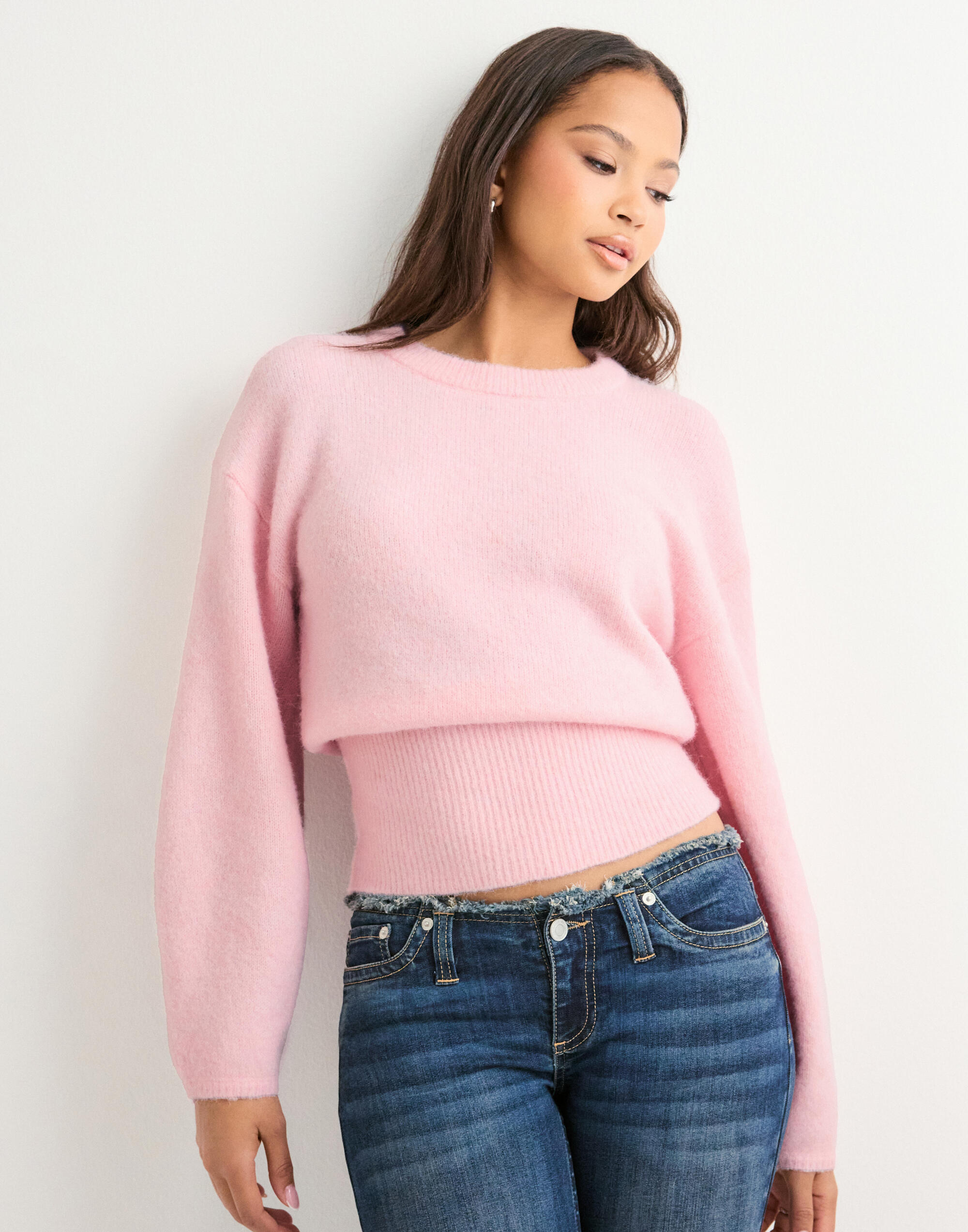 Buy Nelly Barrel Sleeve Knit Sweater - Light Pink | Nelly.com