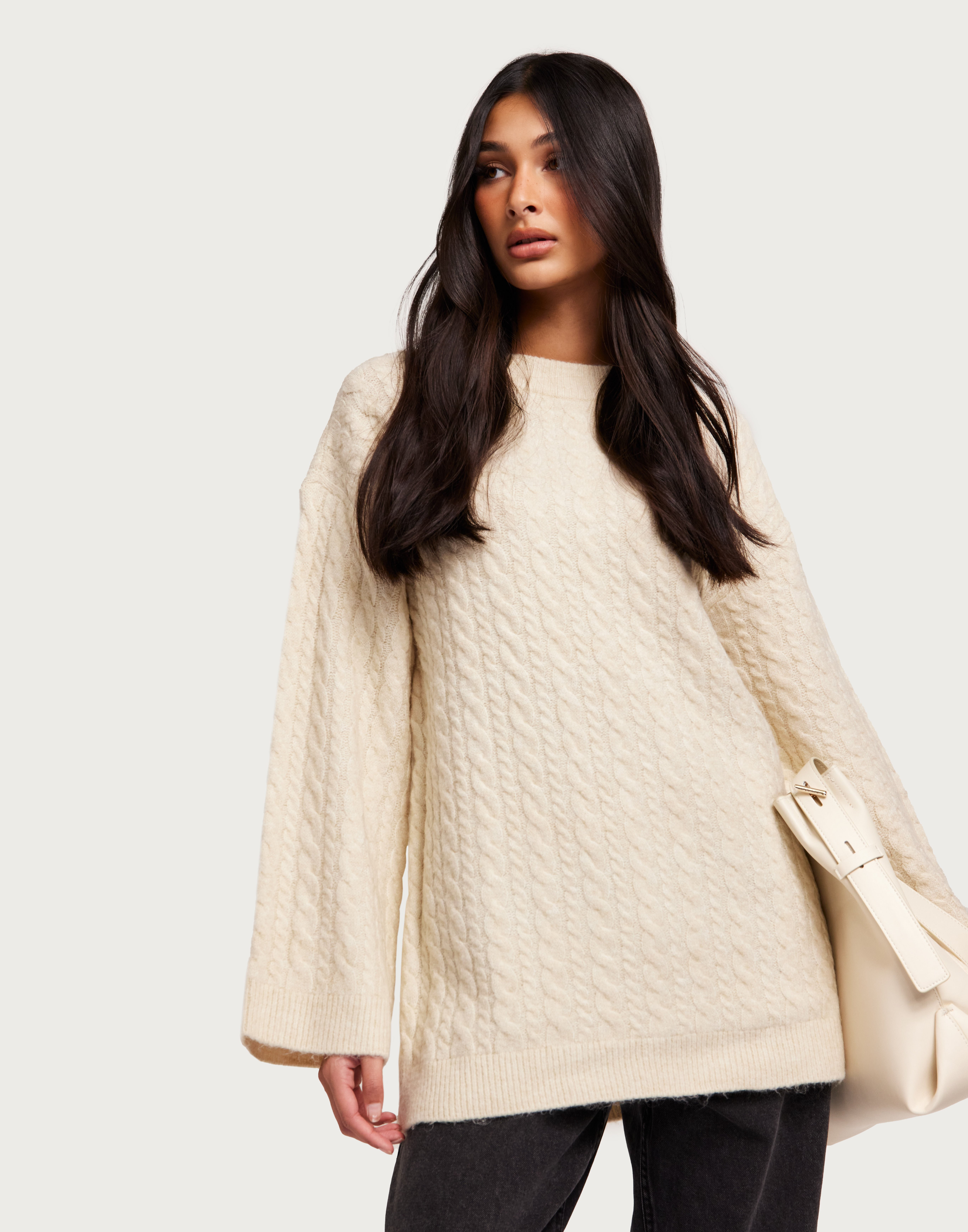 Köp Vero Moda VMHEIDI WIDE LS O-NK LONG PULLOVE G - Birch Melange ...