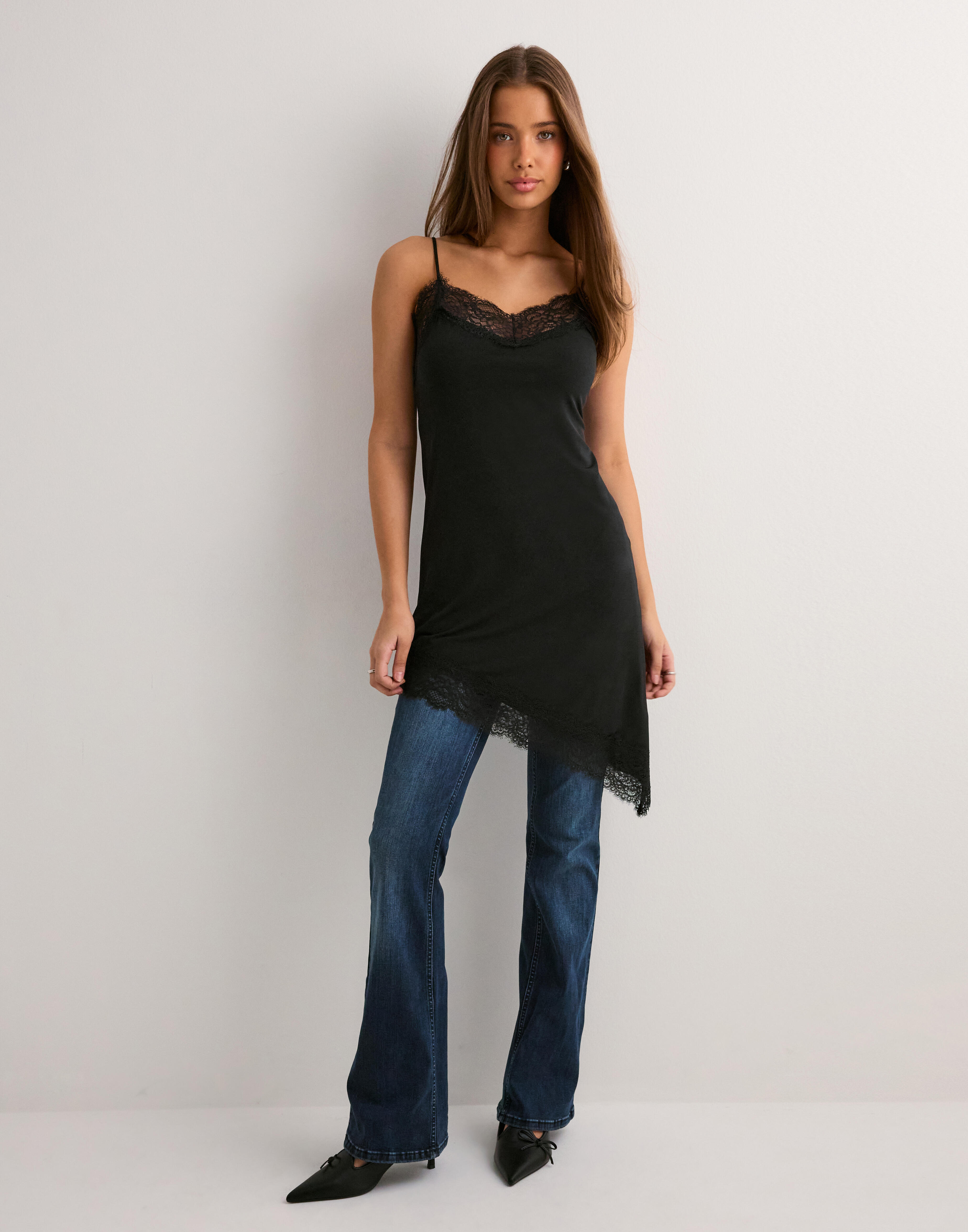 Buy Nelly Lace Asymmetric Slip Dress - Black | Nelly.com