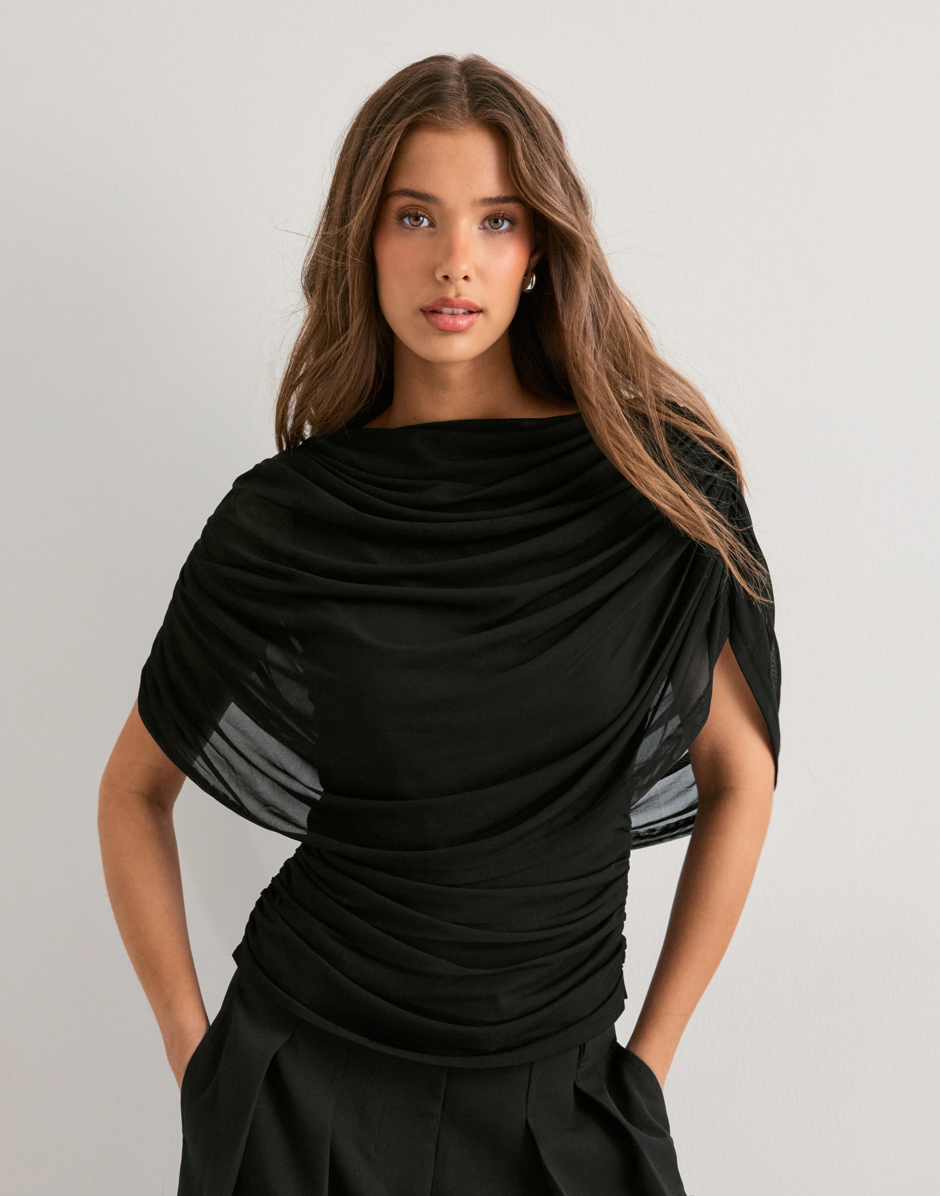 Buy Neo Noir Cottuna Drapy Mesh Top - Black | Nelly.com