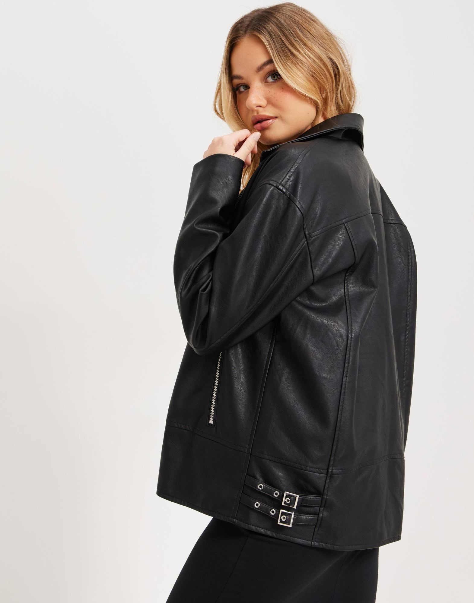 Køb Nelly Oversized Long Biker Jacket - Black | Nelly.com