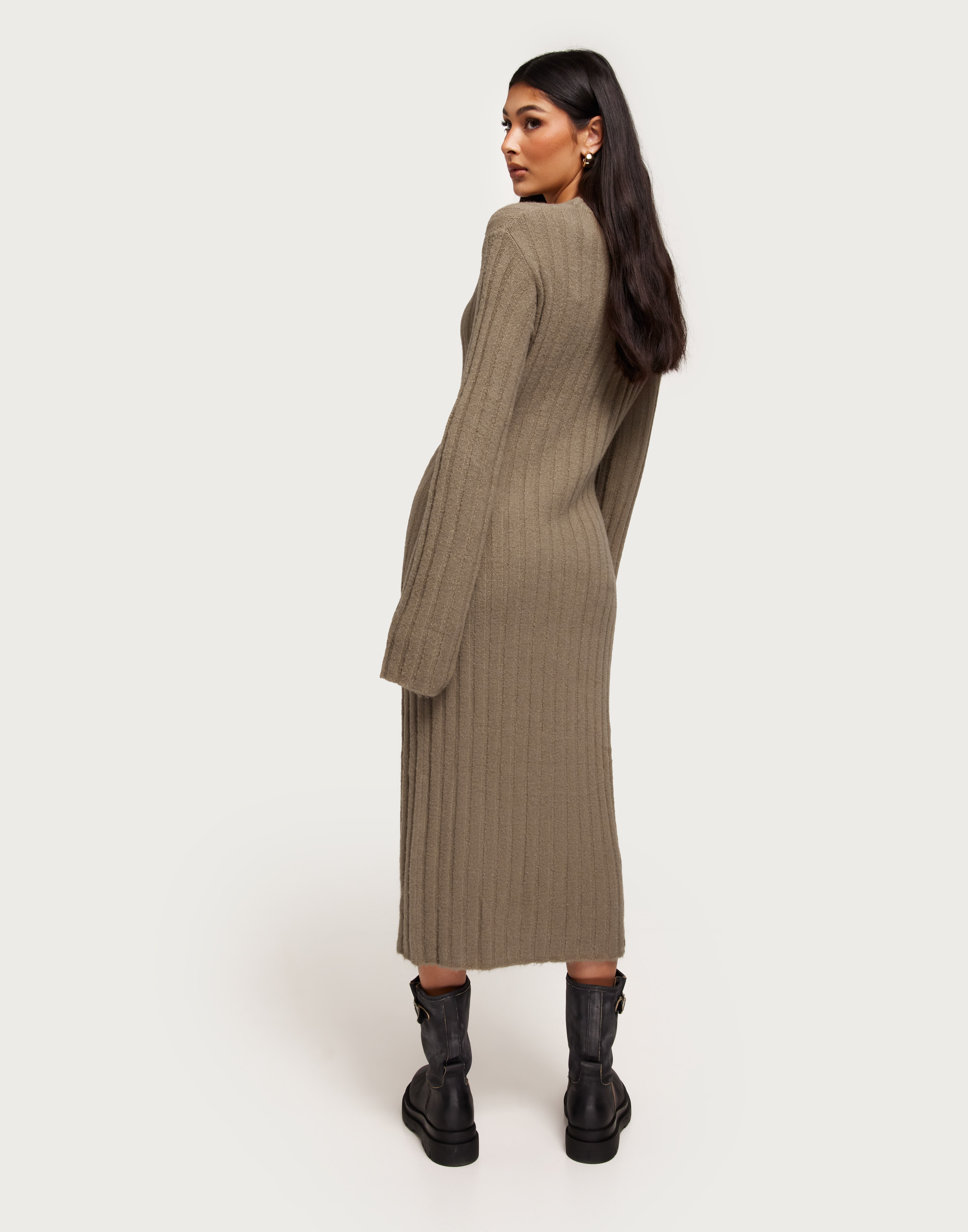 Köp Nelly Everyday Long Knit Dress - Taupe | Nelly.com