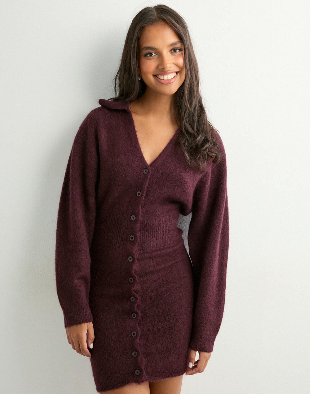 Buy Gina Tricot Knitted button down dress - Dark Wine | Nelly.com