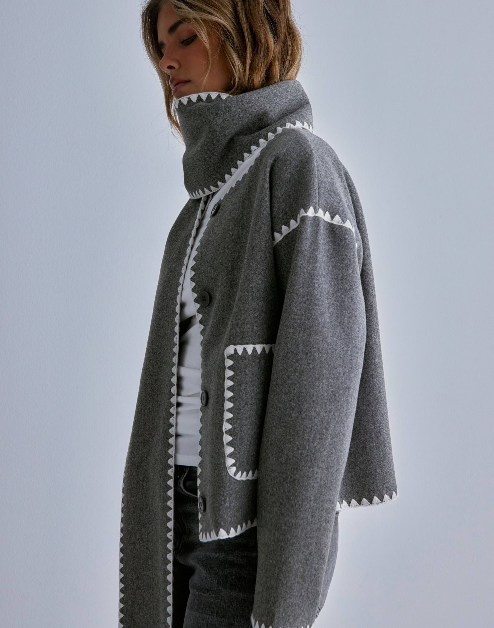 Kjøp Nelly Contrast Stitch Jacket - Grey | Nelly.com