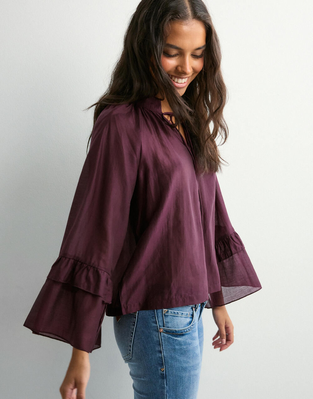 Köp Vero Moda VMJENNA 7/8 FRILL TOP WVN GA - Winetasting | Nelly.com