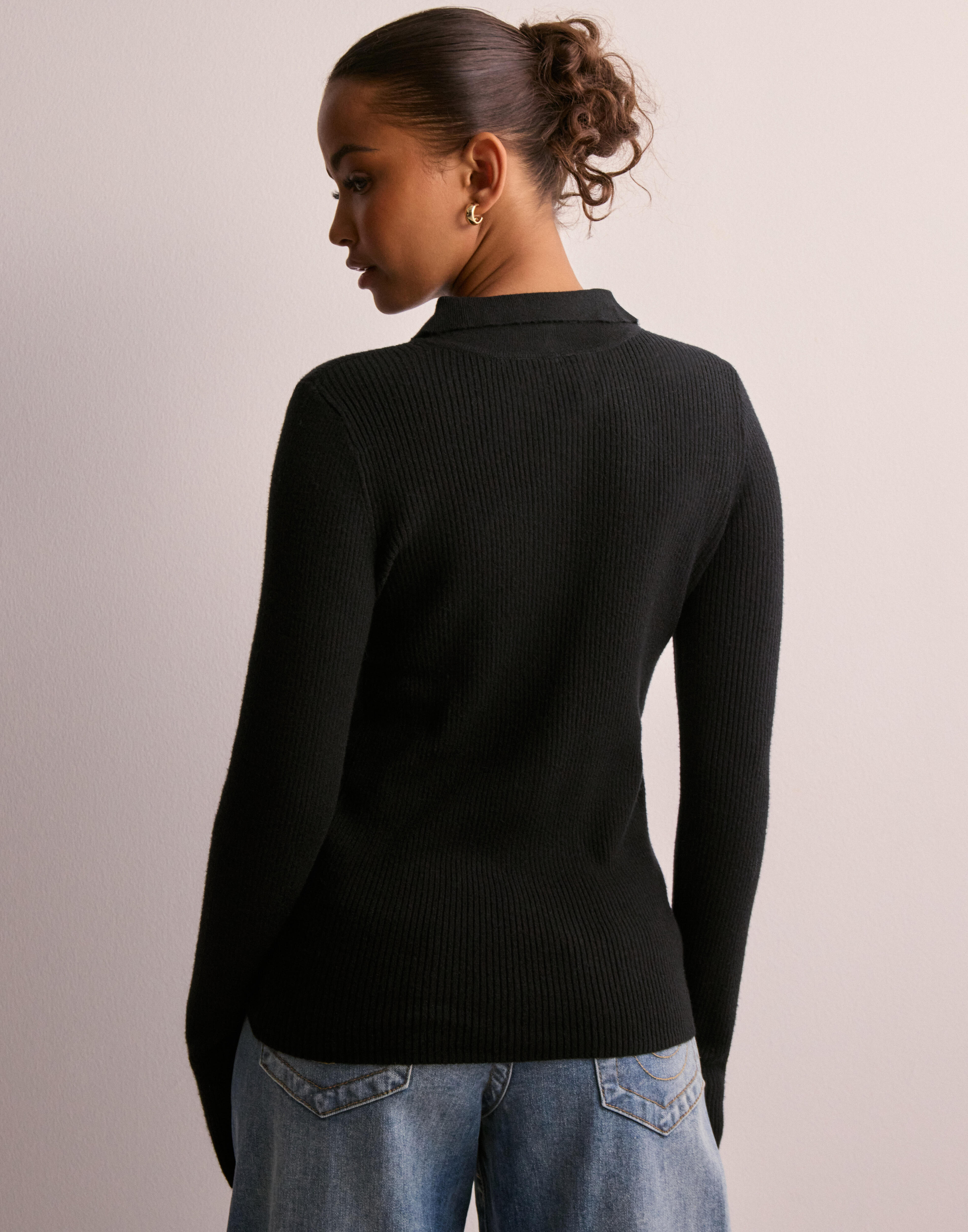 Köp OBJECT OBJTHESS THIN LS KNIT POLO SHIRT E - Black | Nelly.com