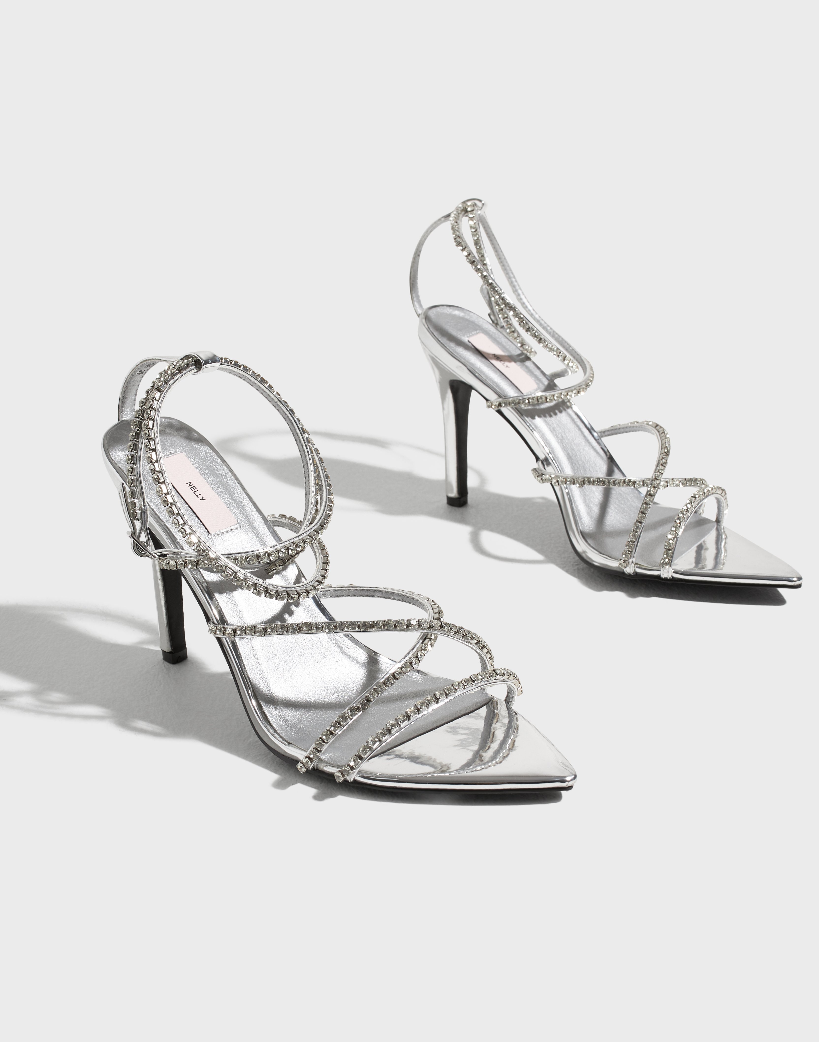 Köp Nelly Rhinestone Strappy Heel - Silver | Nelly.com