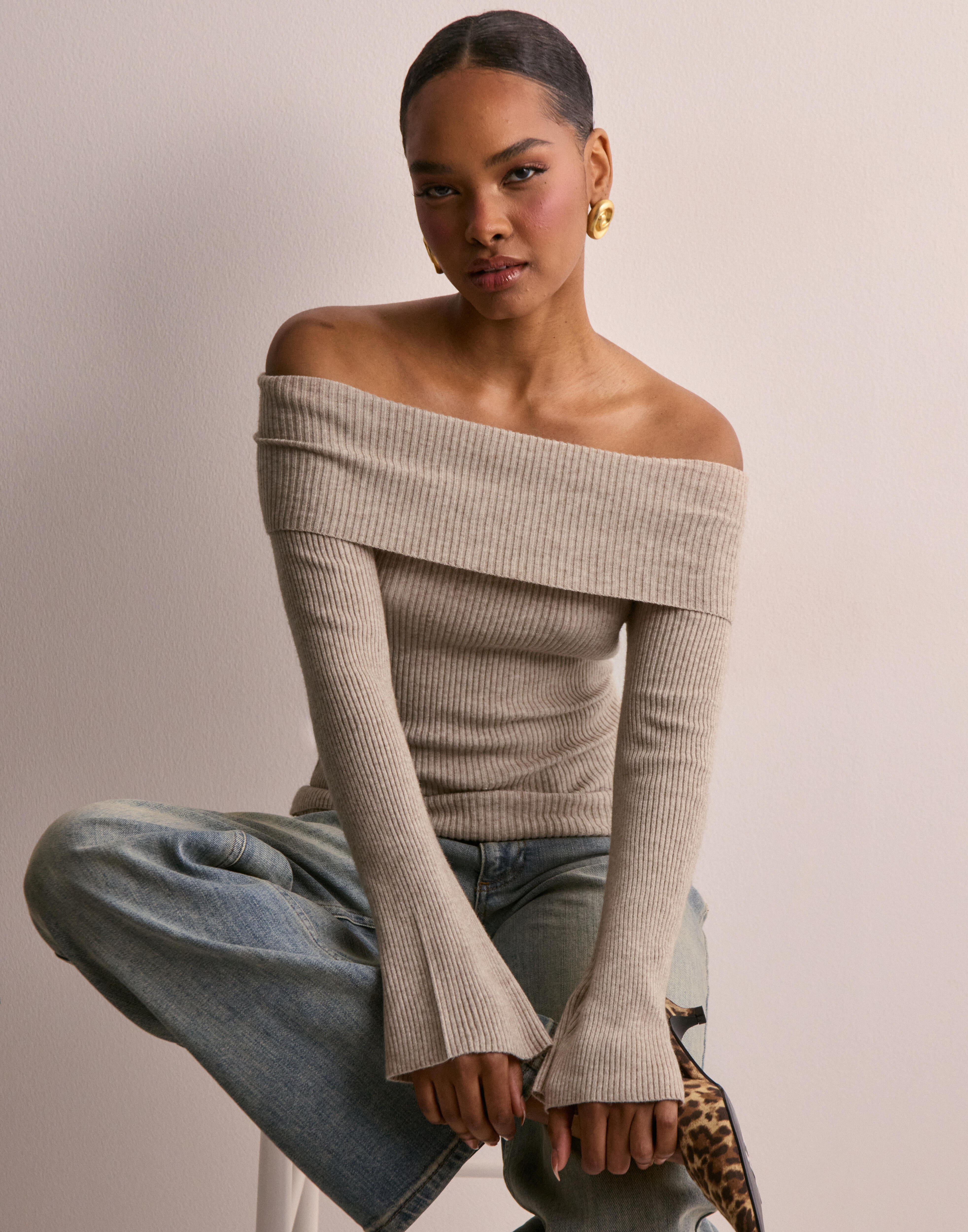 Kjøp Only ONLJAYDEN LS OFF SHOULDER KNT - Mocha Meringue Melange ...