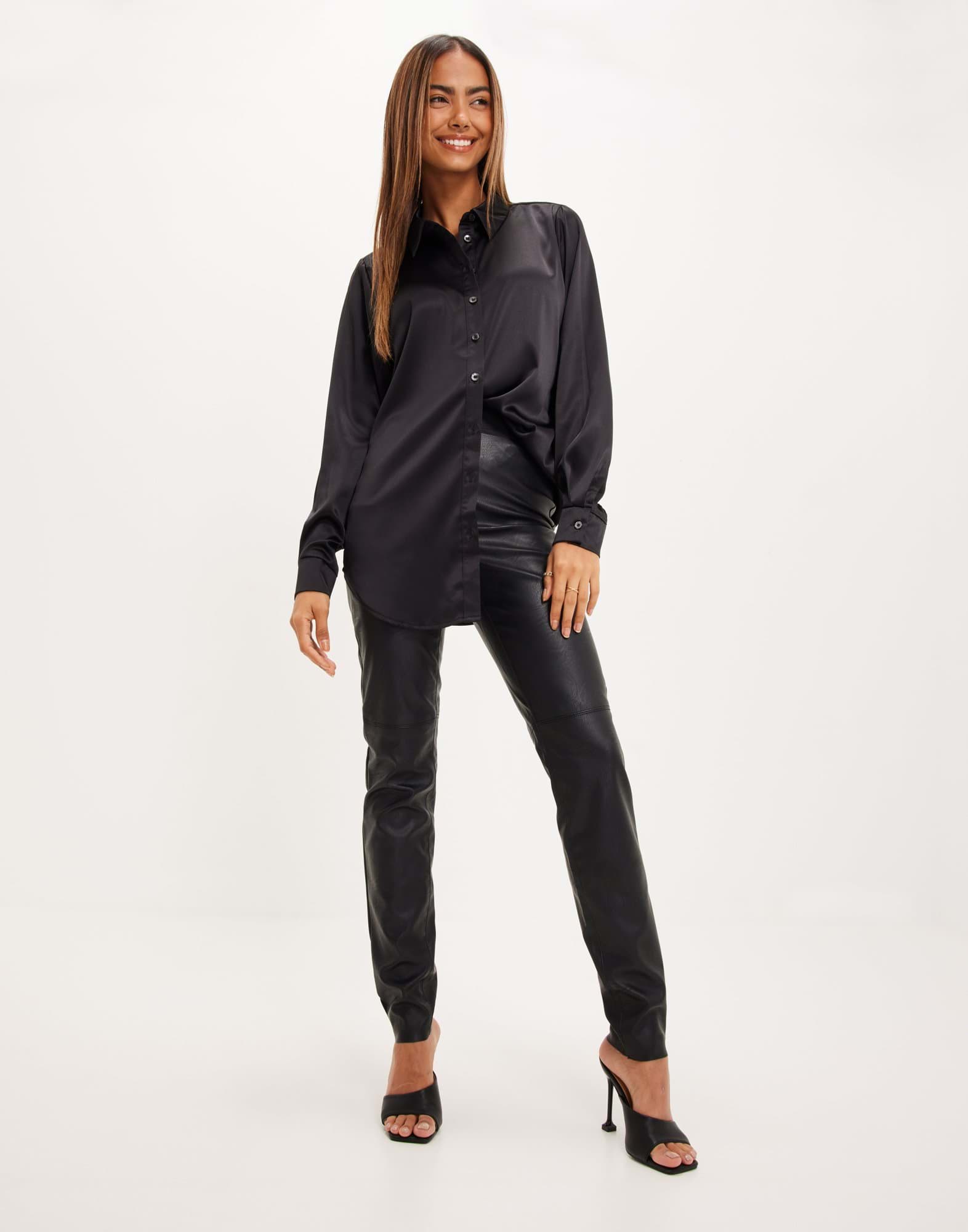 Köp Only ONLVICTORIA LS LOOSE SATIN SHIRT NO - Black | Nelly.com