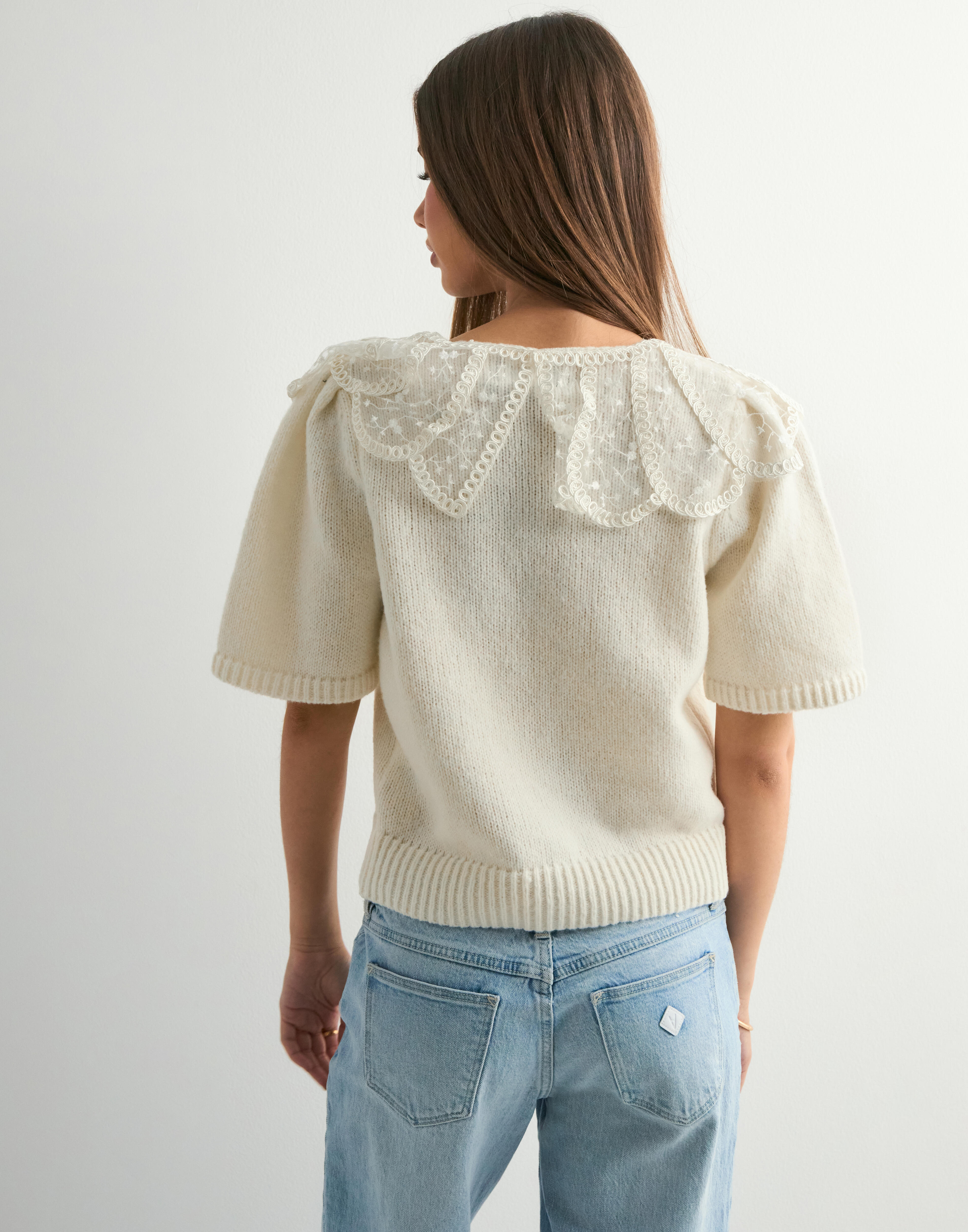 Buy Pieces PCABBY SS LACE COLLAR KNIT CARDIGAN - Cloud Buy Pieces PCABBY SS LACE COLLAR KNIT CARDIGAN - Cloud