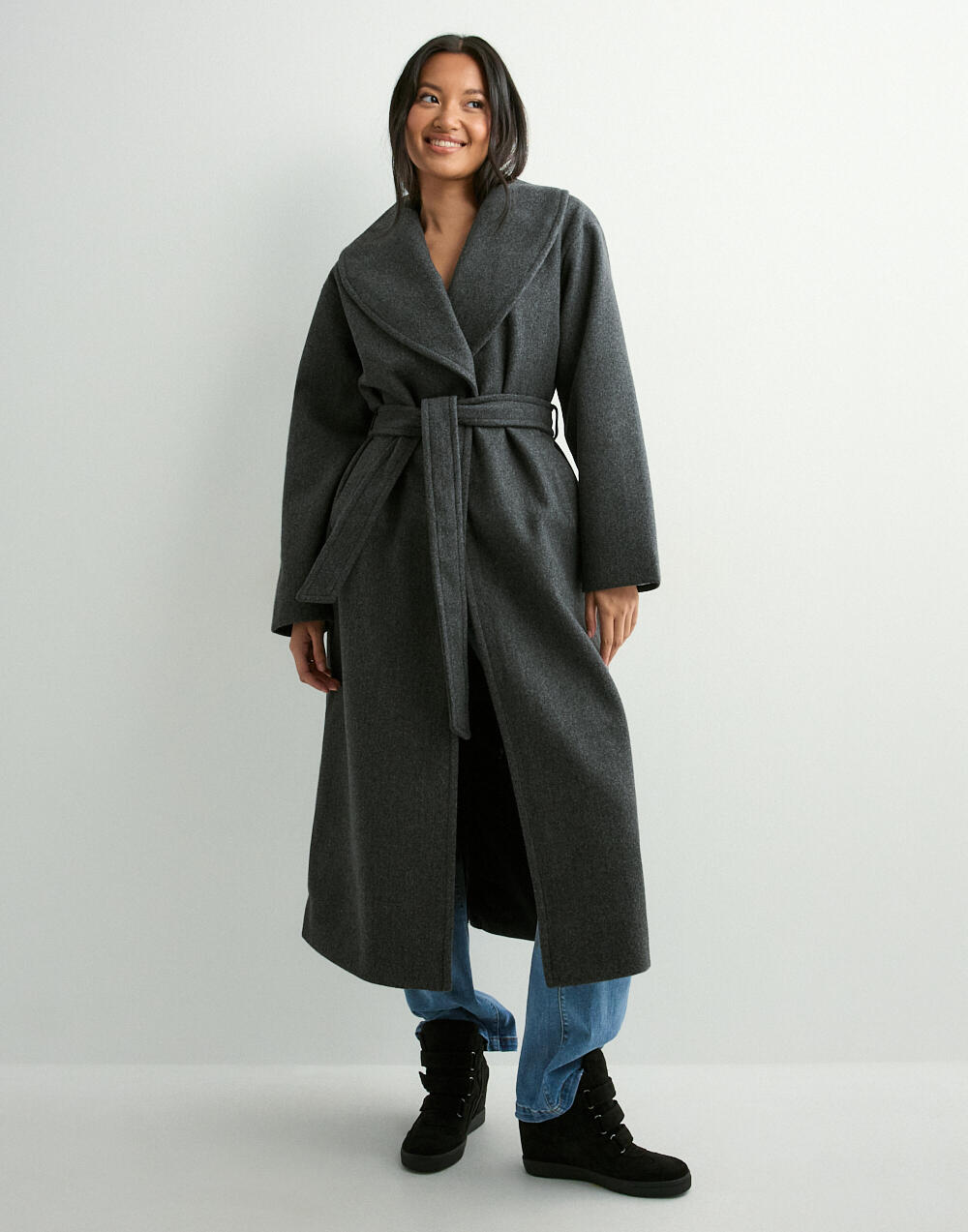 Köp Vero Moda VMANNE BERGEN XTRA LONG COAT GA - Dark Grey Melange ...