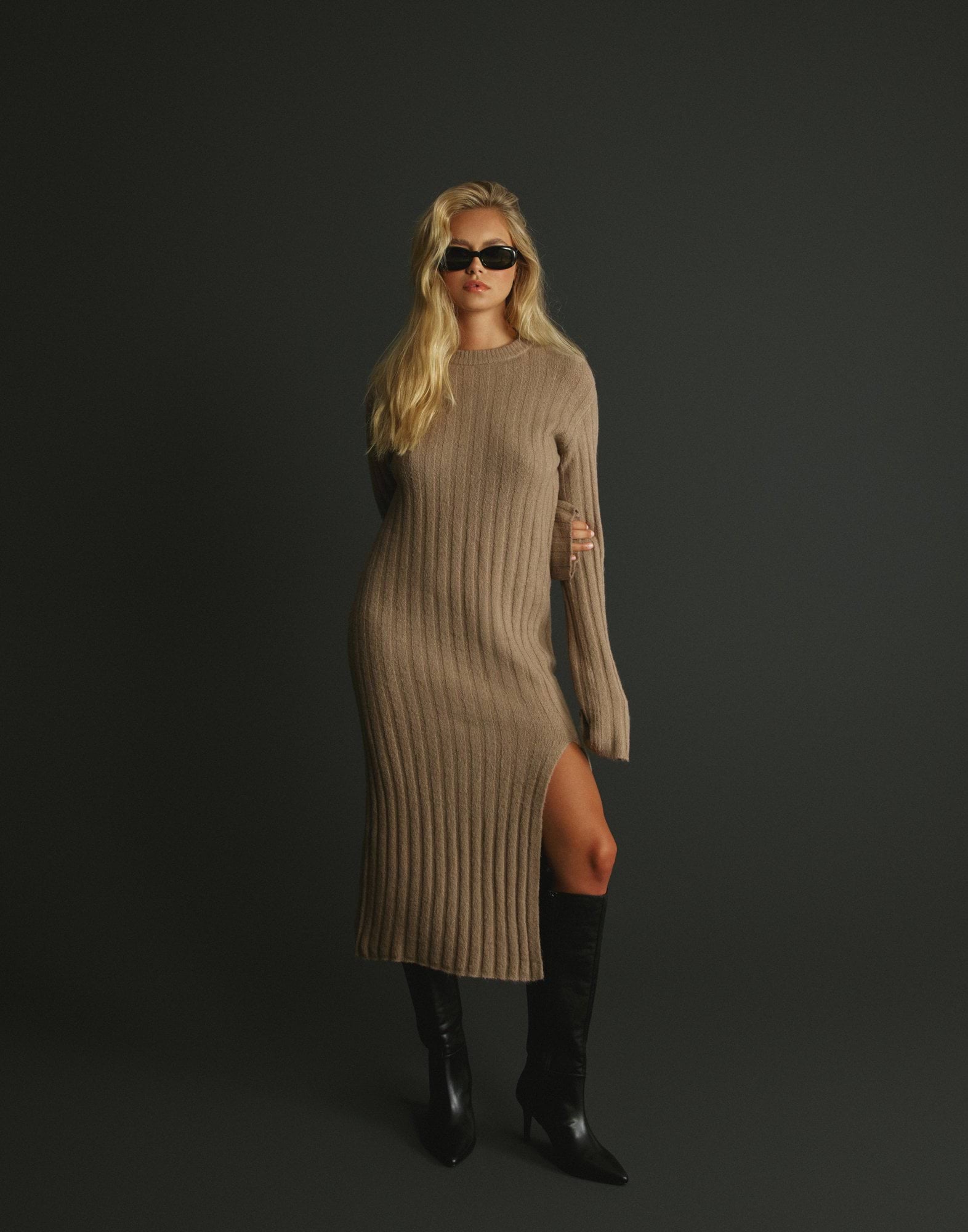 Köp Nelly Everyday Long Knit Dress - Taupe | Nelly.com