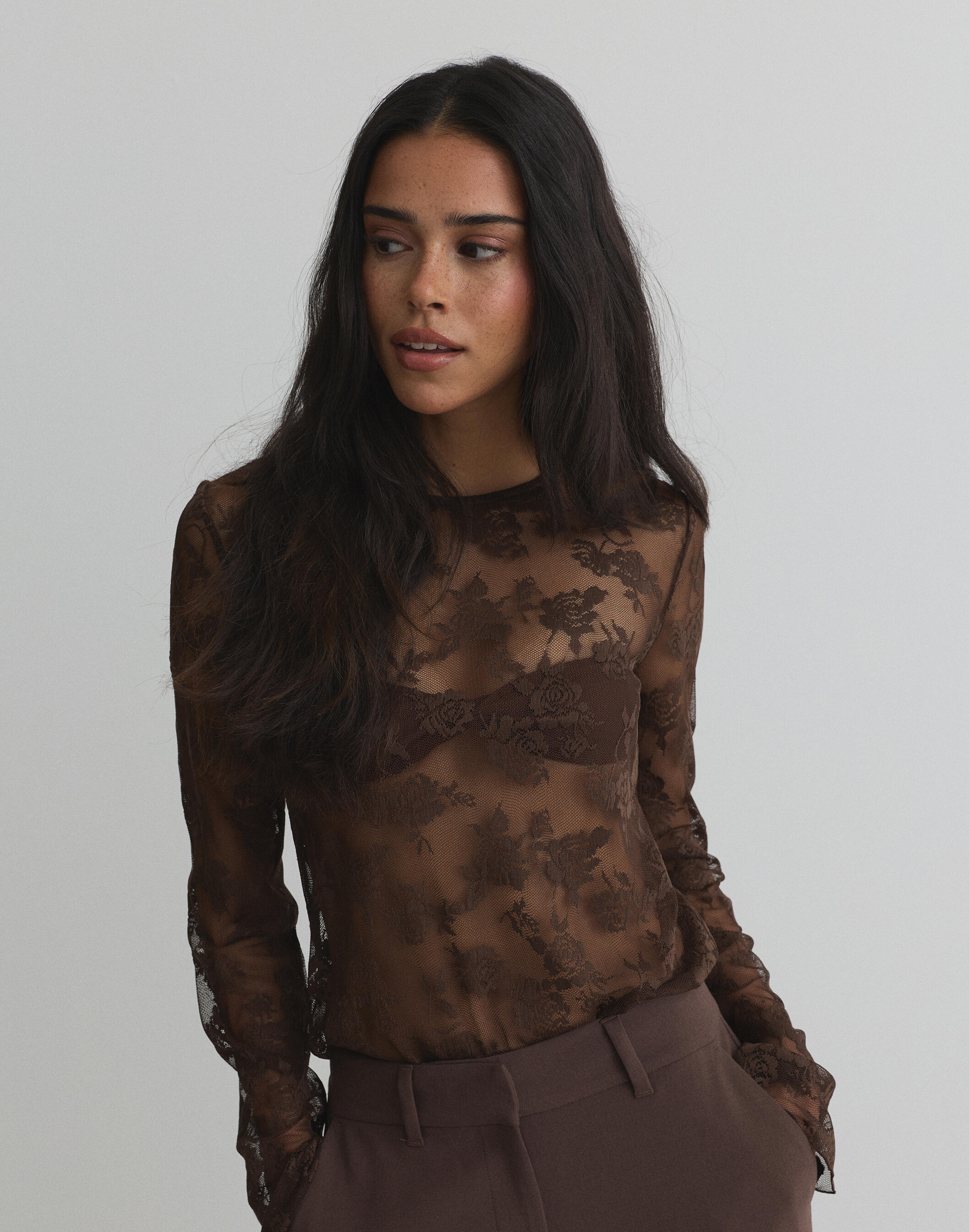 Kjøp Nelly Rose Lace Blouse Top - Dark Brown | Nelly.com