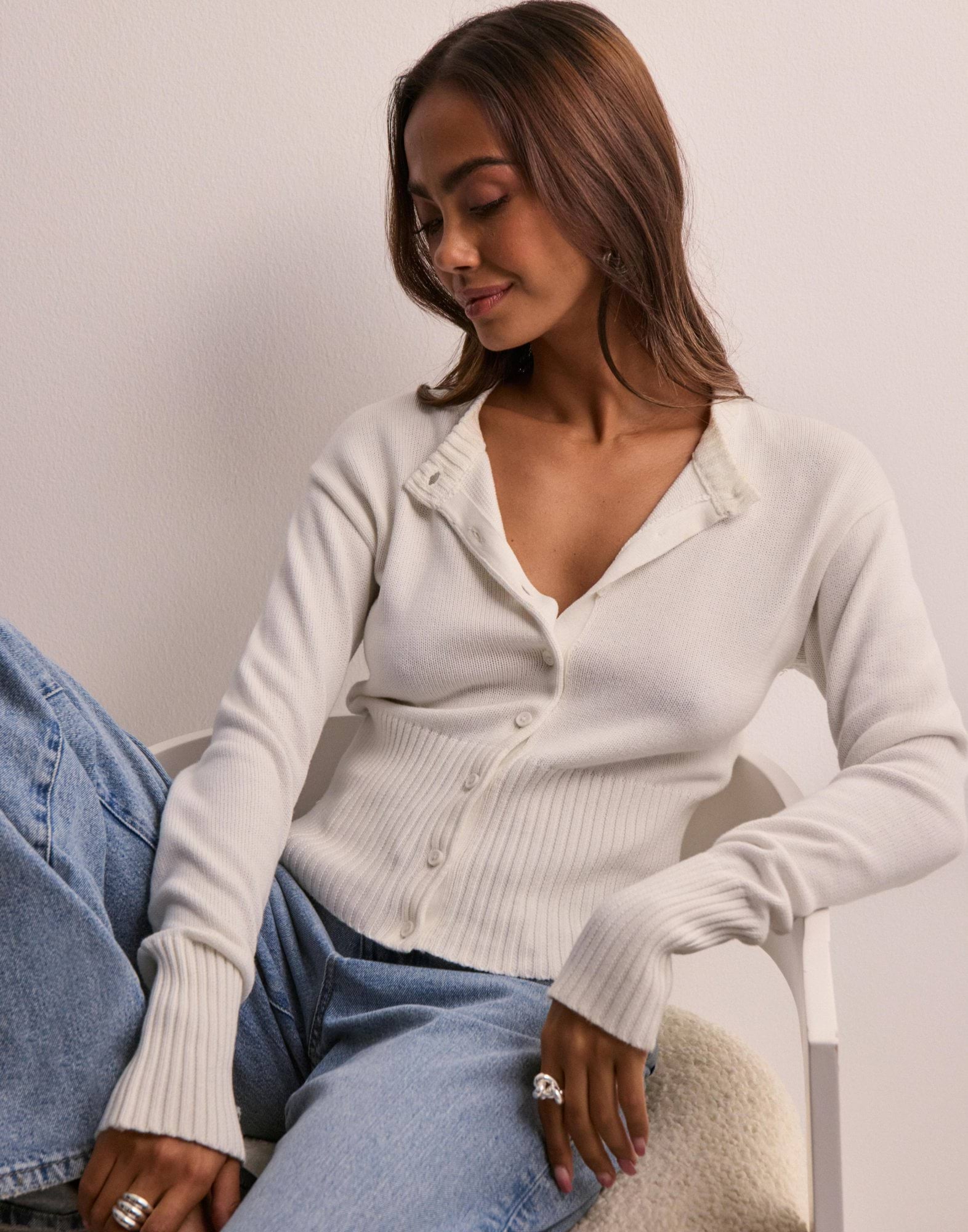 Buy Nelly Tight Rib Knit Cardigan - White | Nelly.com