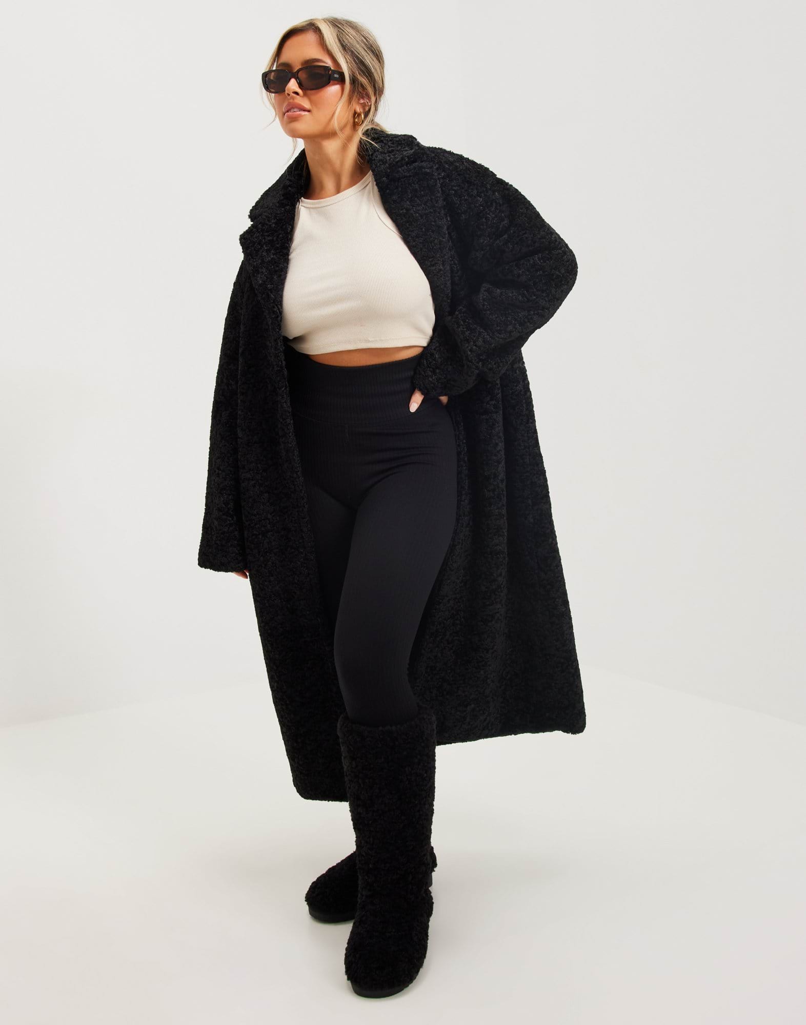Buy Nelly Long Teddy Fur Coat - Black | Nelly.com