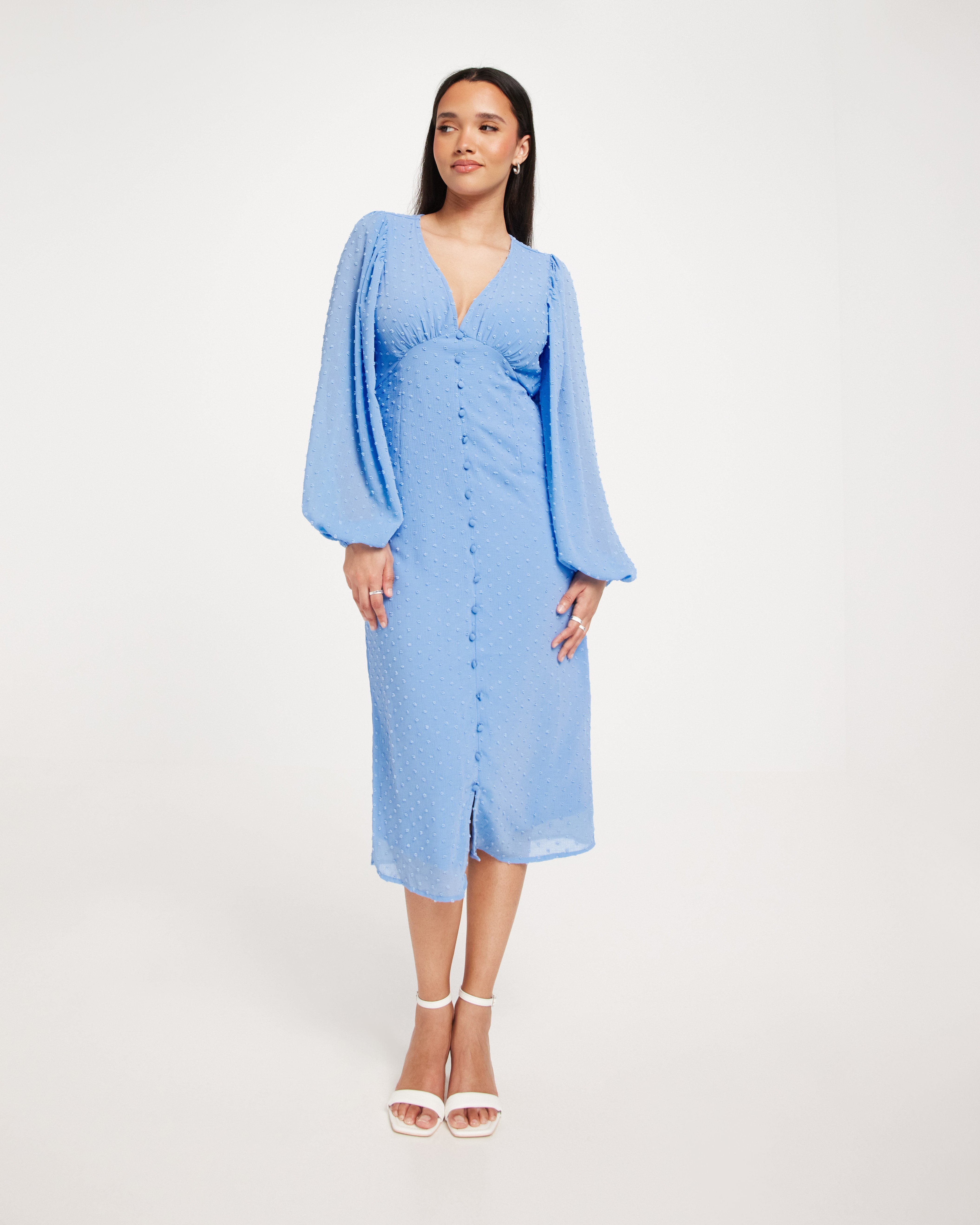 Köp Vero Moda VMDORA DOBBY LS V-NECK CALF DRESS W - *NY*Little Boy Blue ...