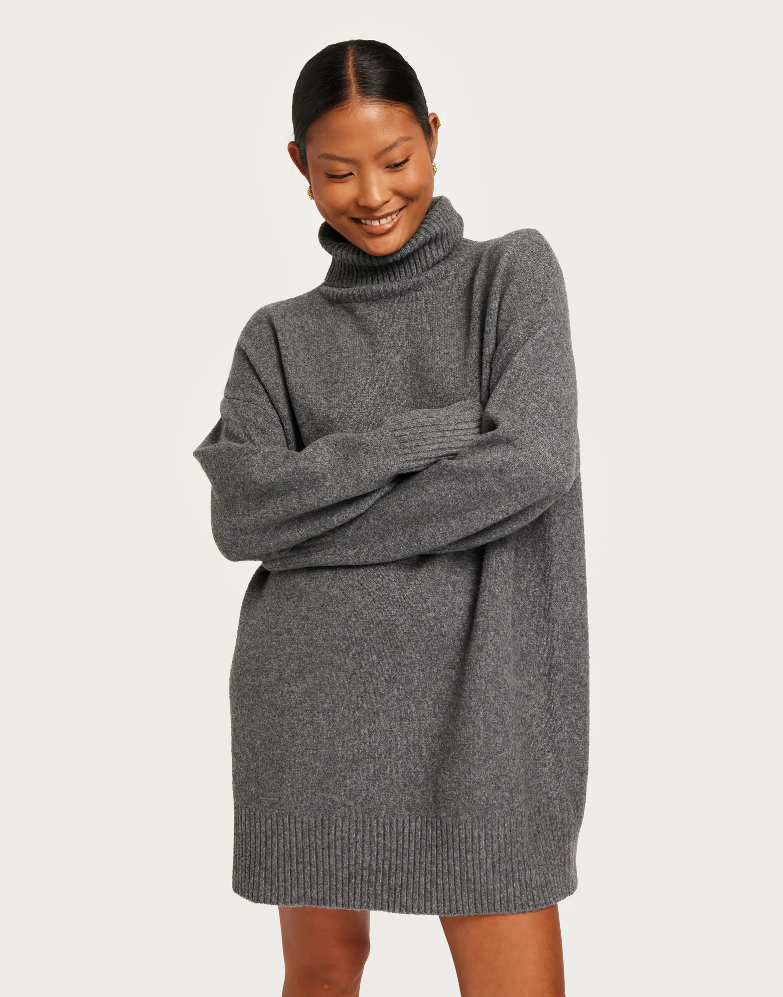 Buy Nelly Long Roll Neck Knit Dress - Dark Grey | Nelly.com