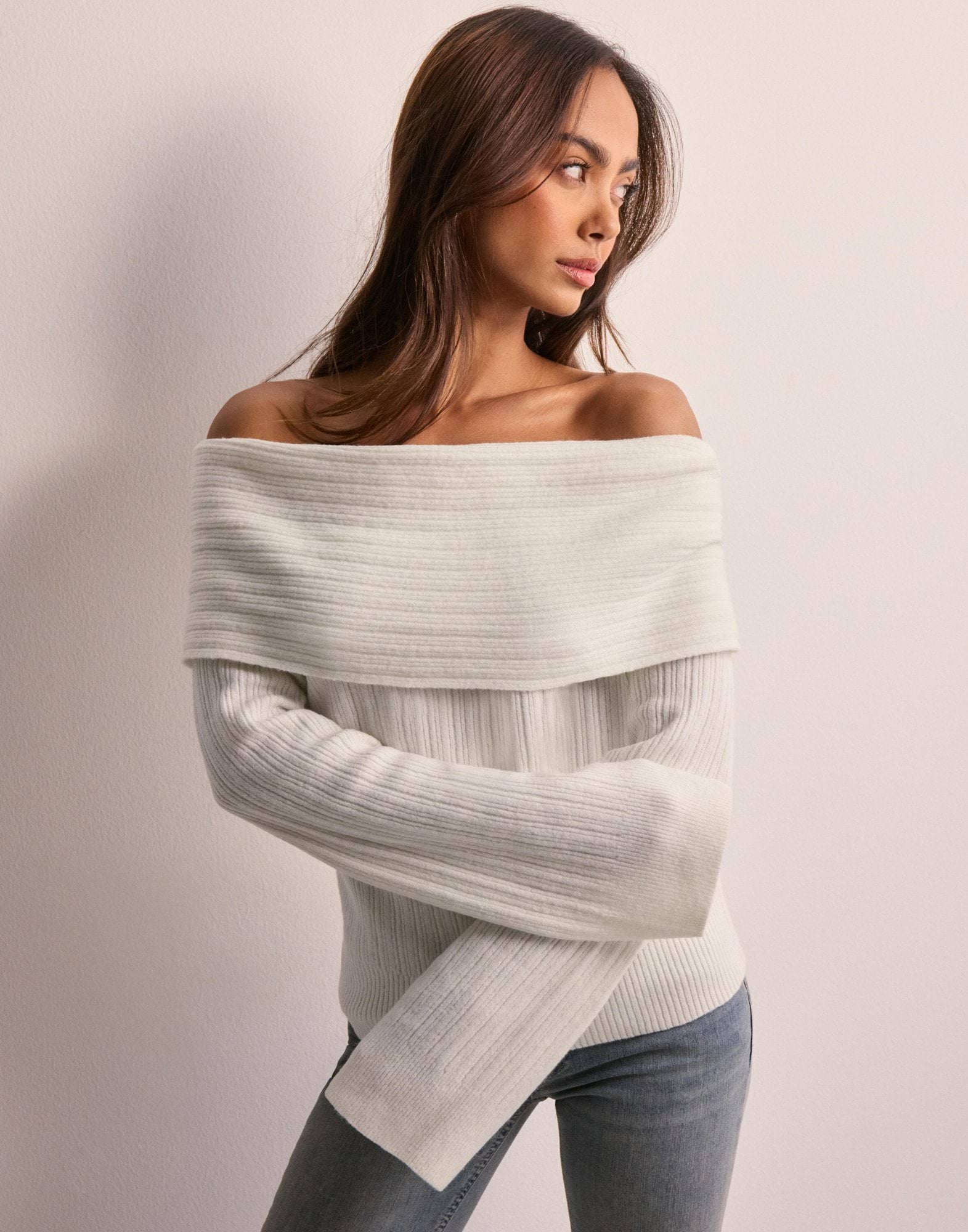 Buy Nelly Slouchy Rib Knit Sweater - White | Nelly.com