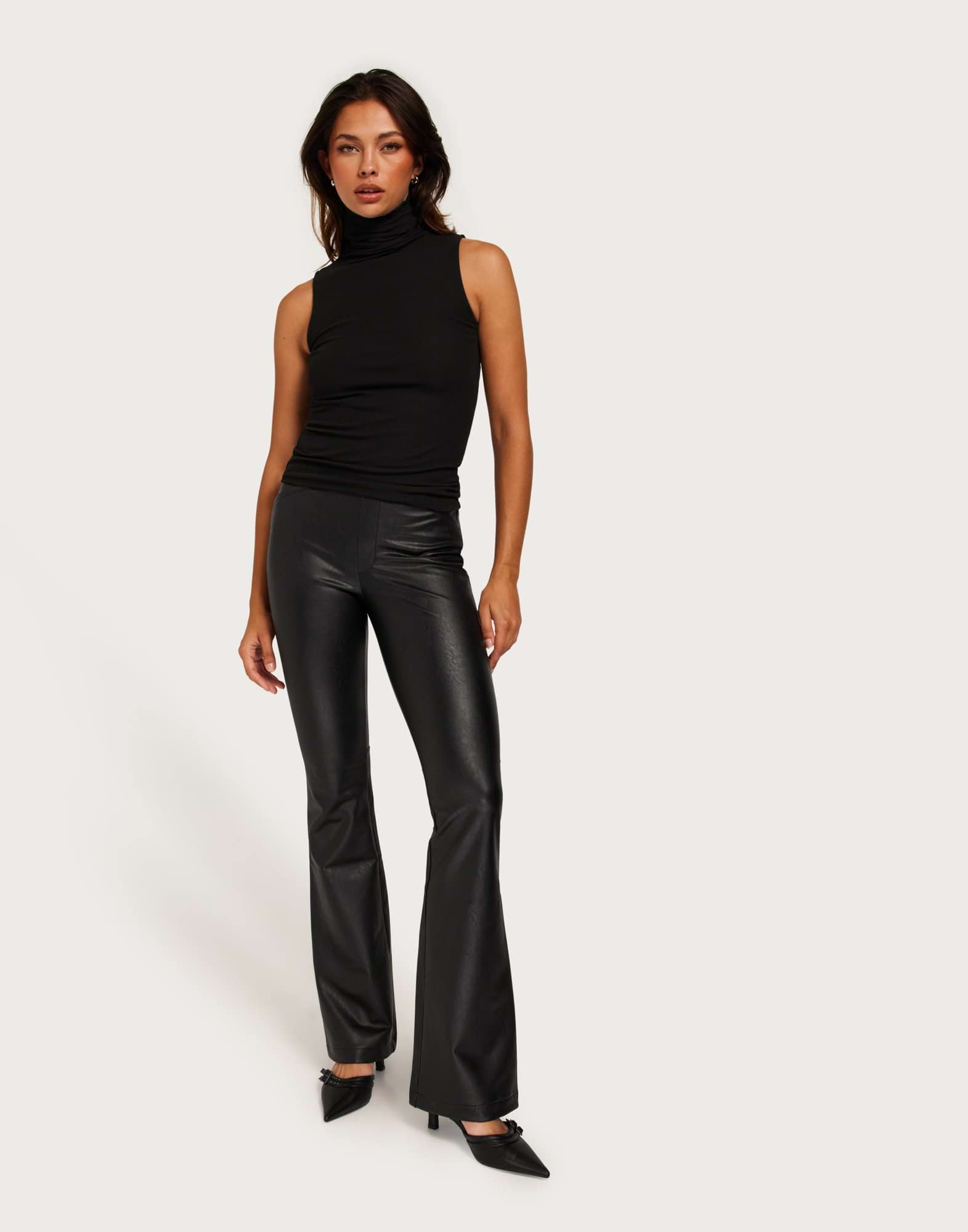 Buy Spanx Leather-Like Flare Trousers - *NY*Luxe Black | Nelly.com